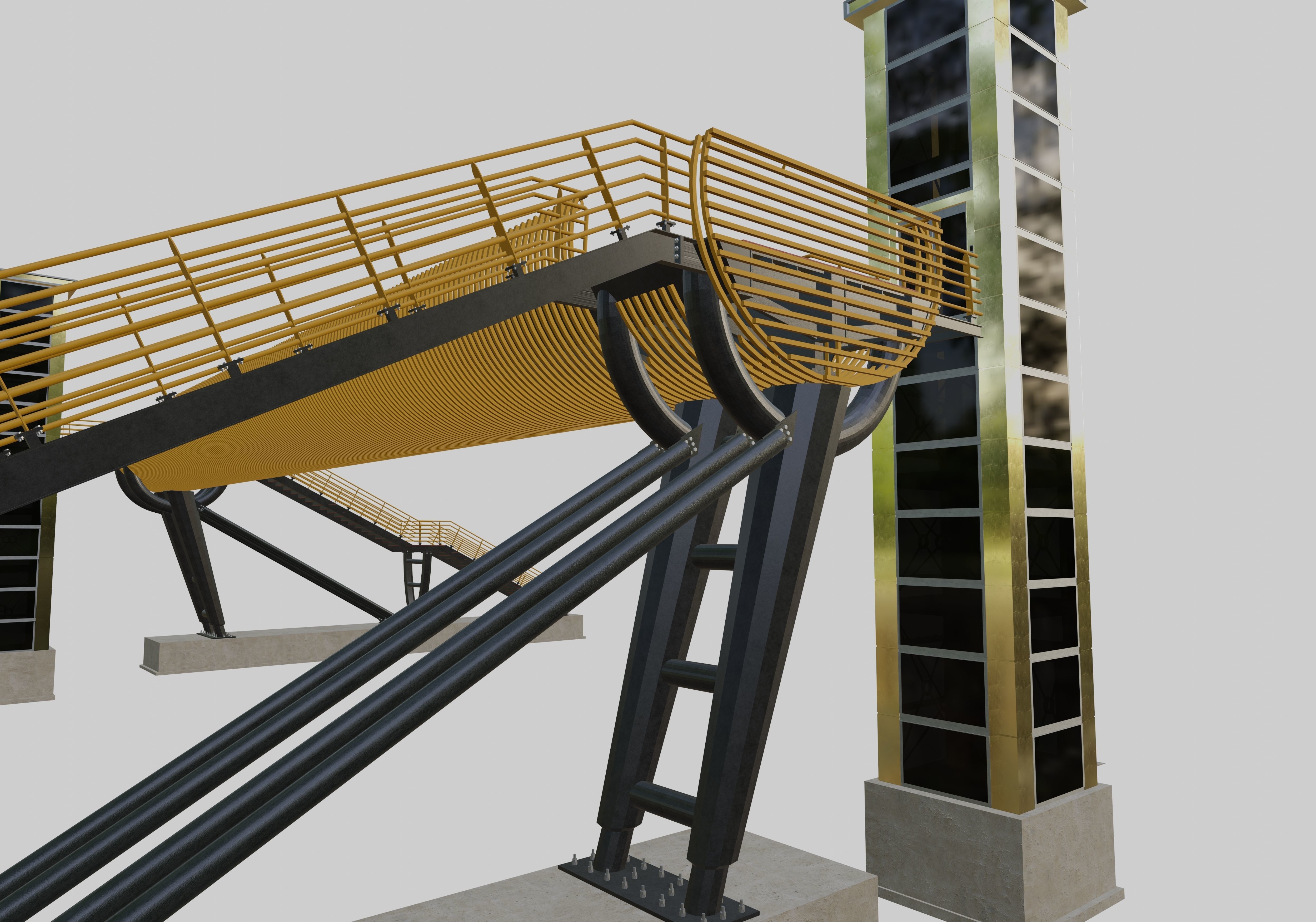 Steel Pedestrian Bridge-Elevator-Oblique Cone Column Type-25 3D model ...