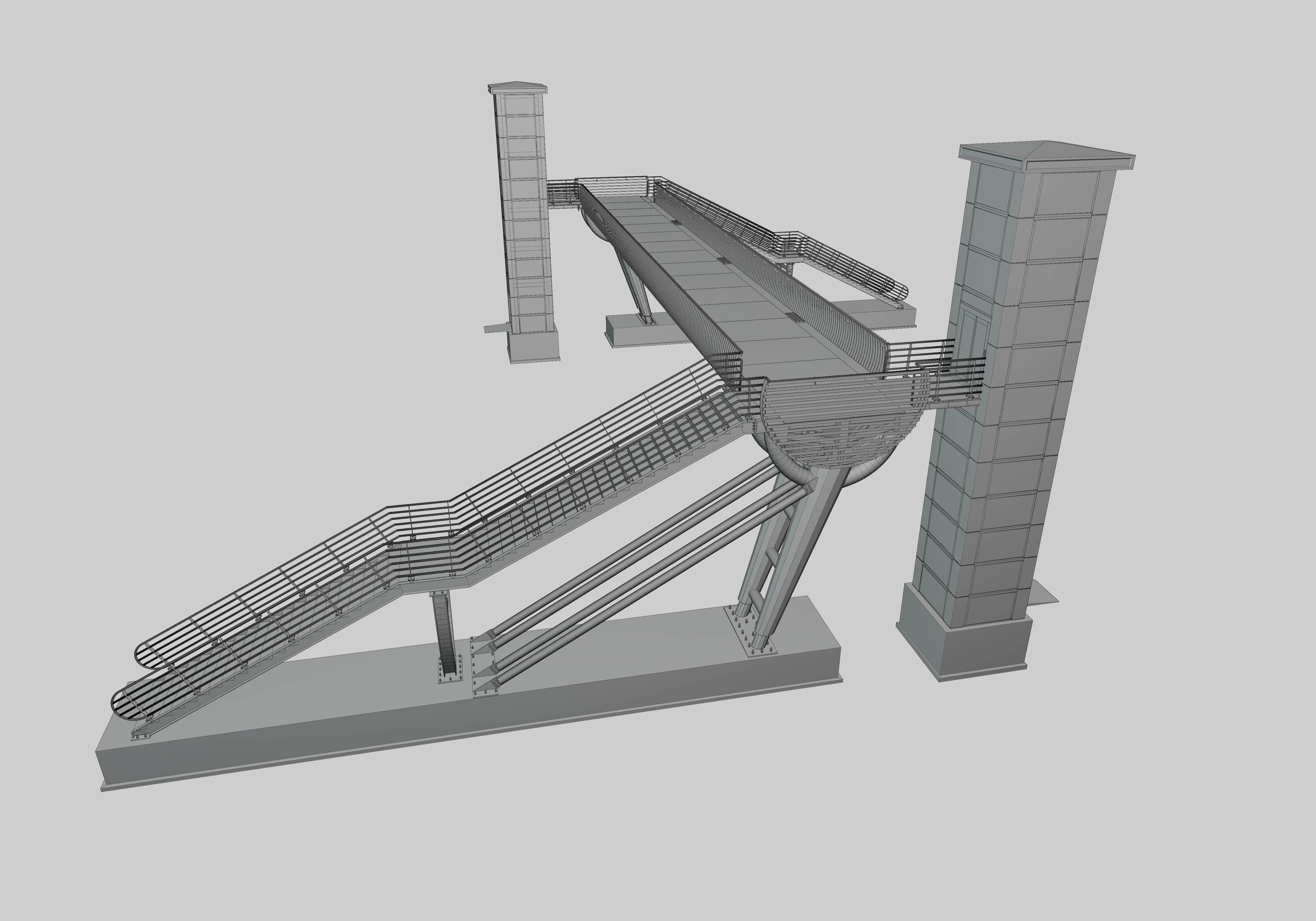 Steel Pedestrian Bridge-Elevator-Oblique Cone Column Type-25 3D model ...