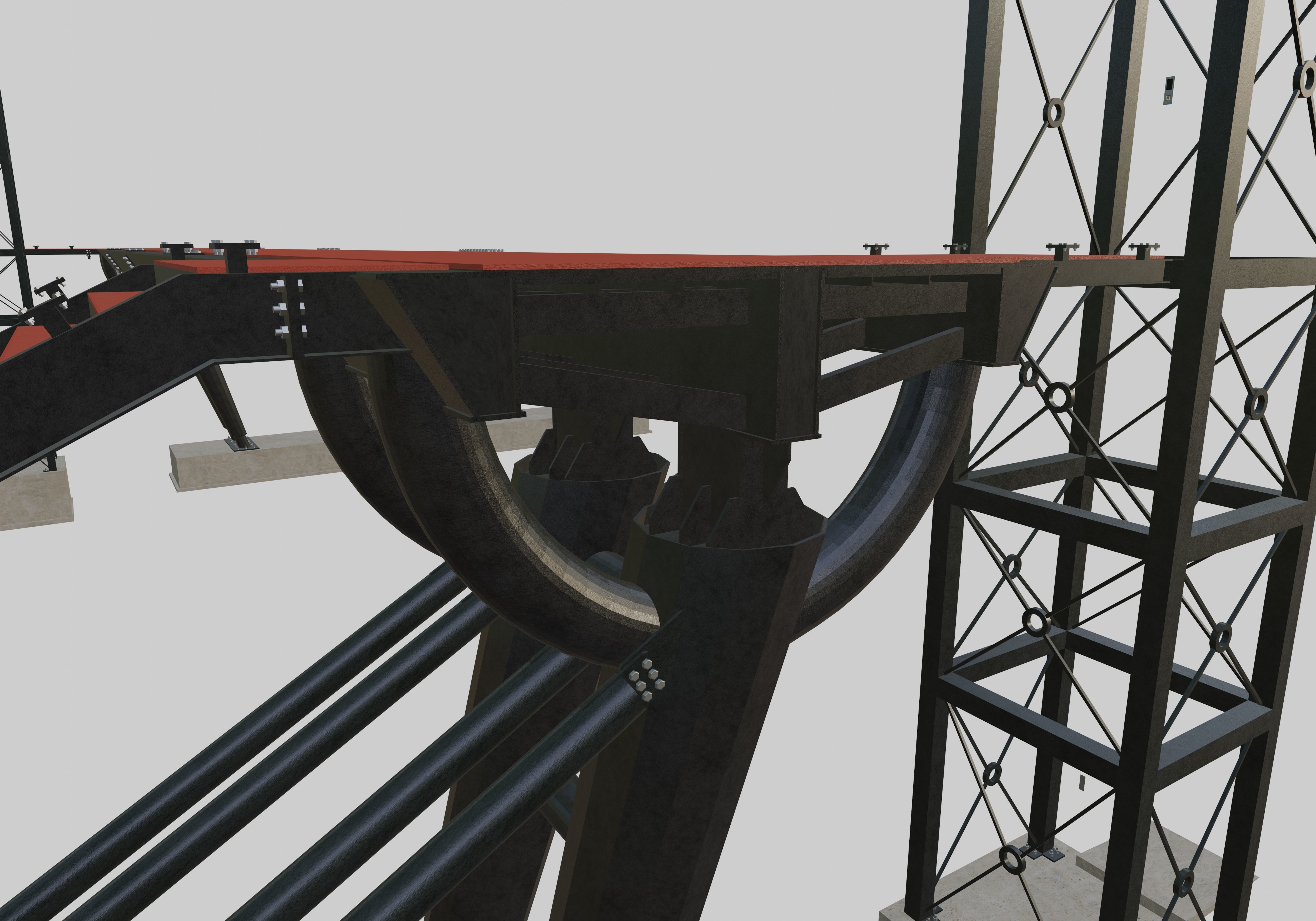 Steel Pedestrian Bridge-Elevator-Oblique Cone Column Type-25 3D model ...