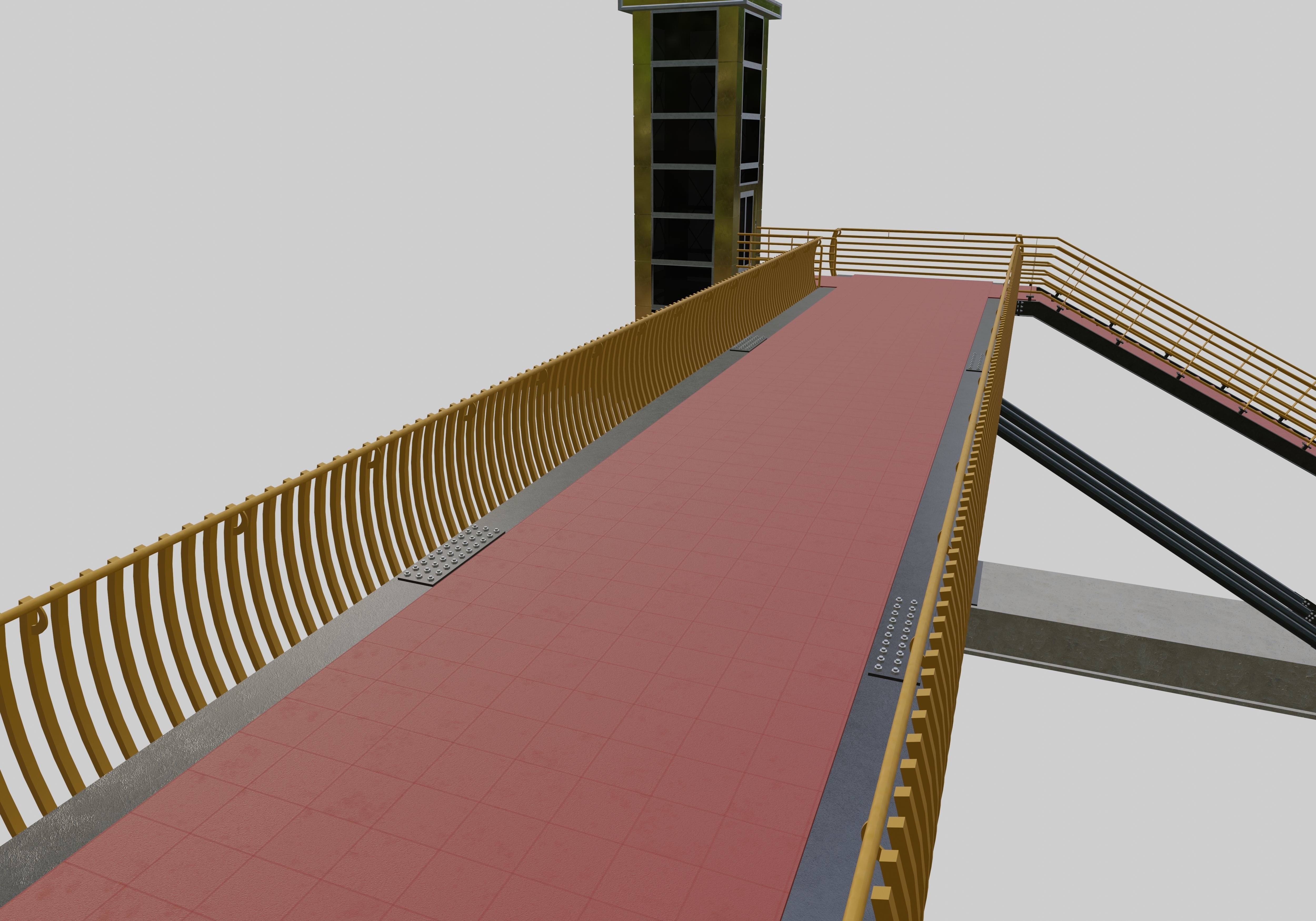 Steel Pedestrian Bridge-Elevator-Oblique Cone Column Type-25 3D model ...