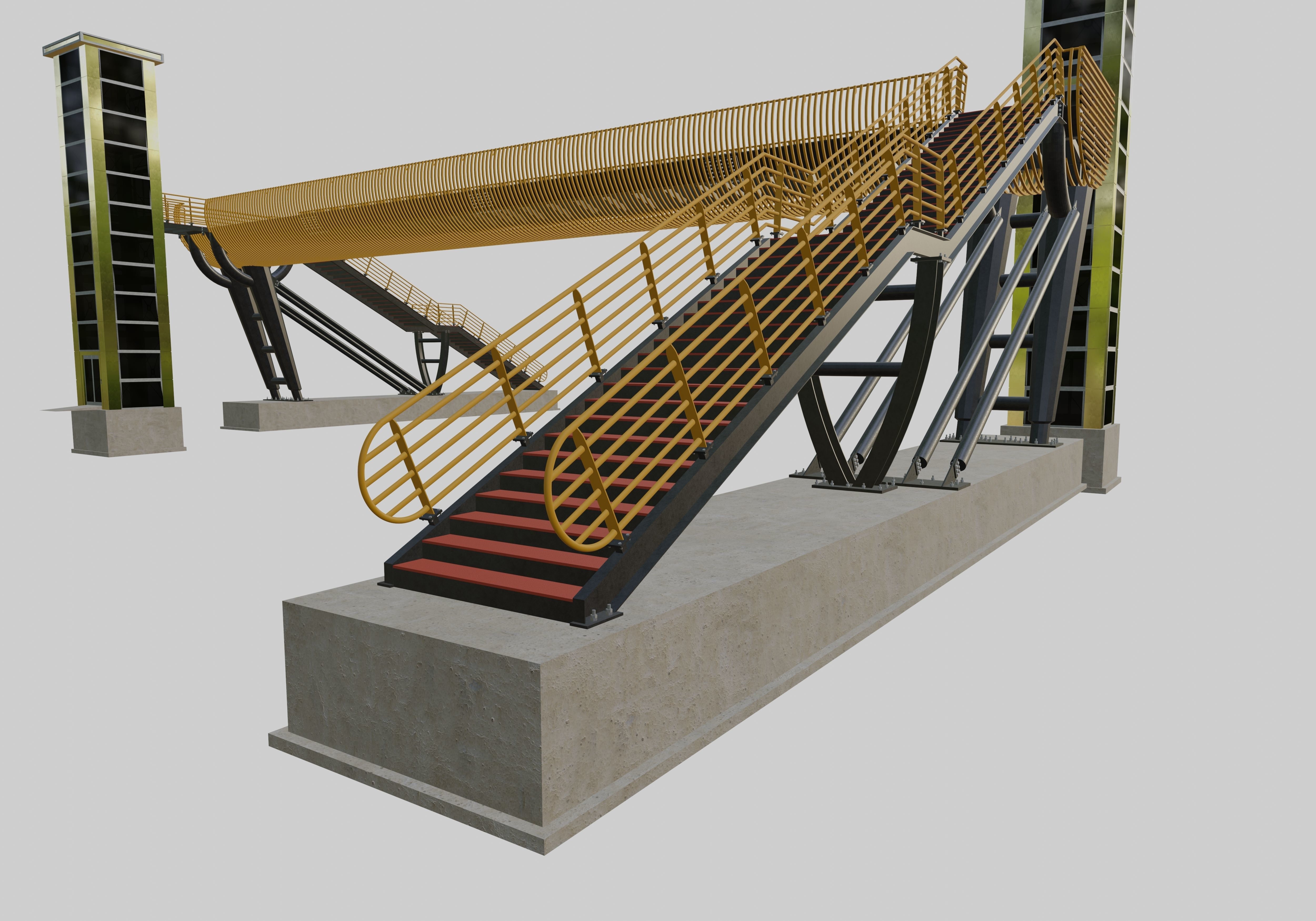 Steel Pedestrian Bridge-Elevator-Oblique Cone Column Type-25 3D model ...