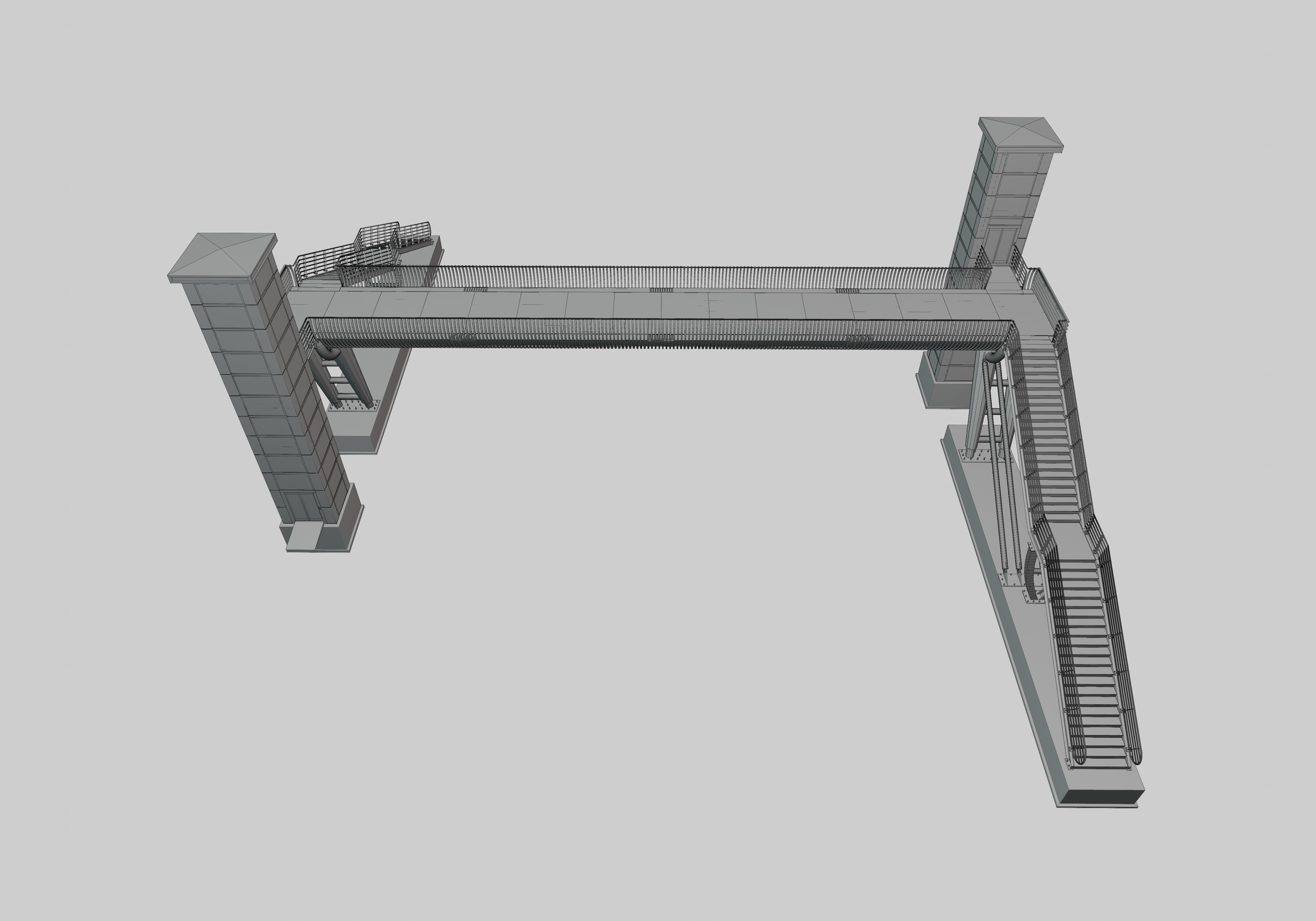 Steel Pedestrian Bridge-Elevator-Oblique Cone Column Type-25 3D model ...
