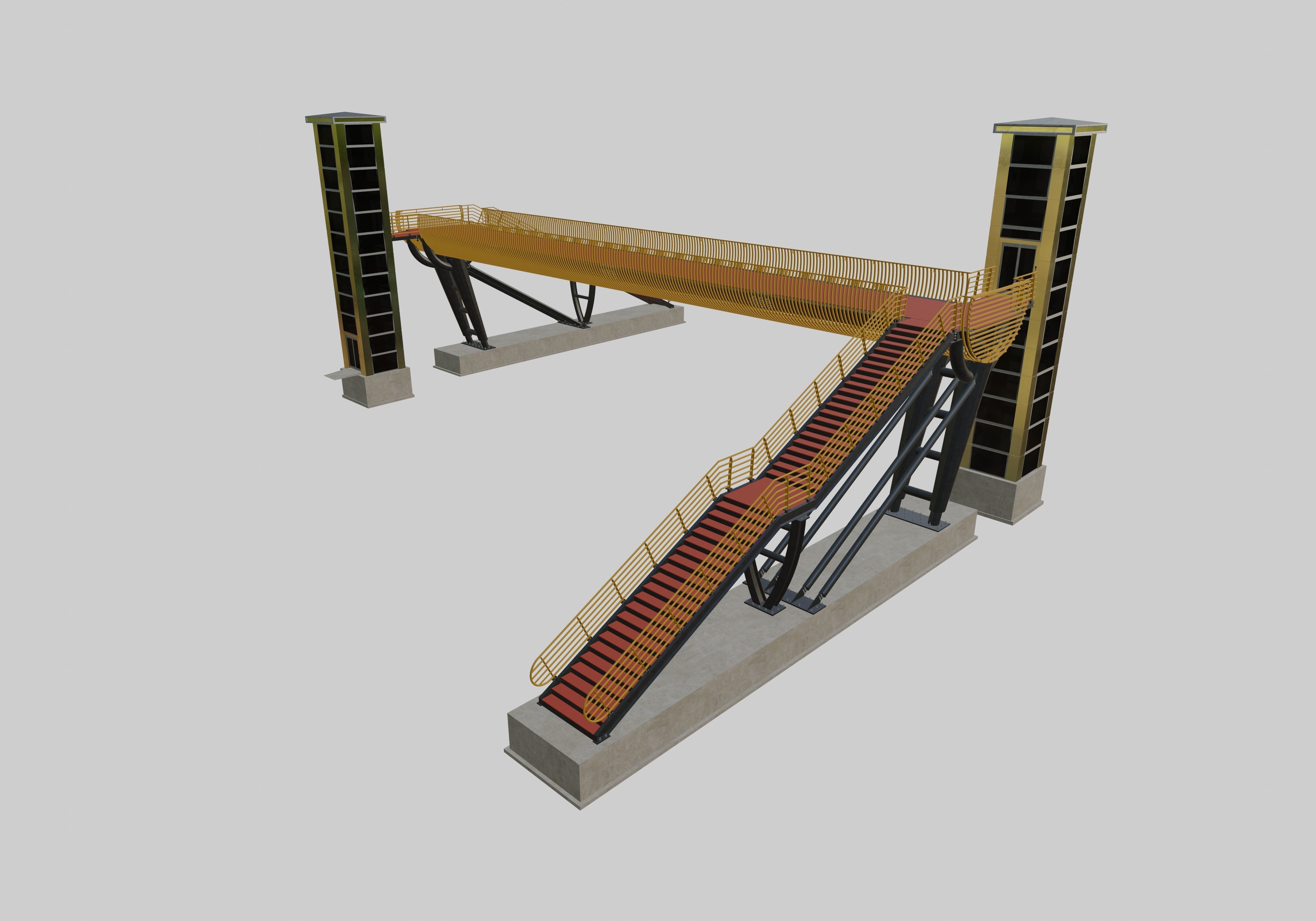 Steel Pedestrian Bridge-Elevator-Oblique Cone Column Type-25 3D model ...