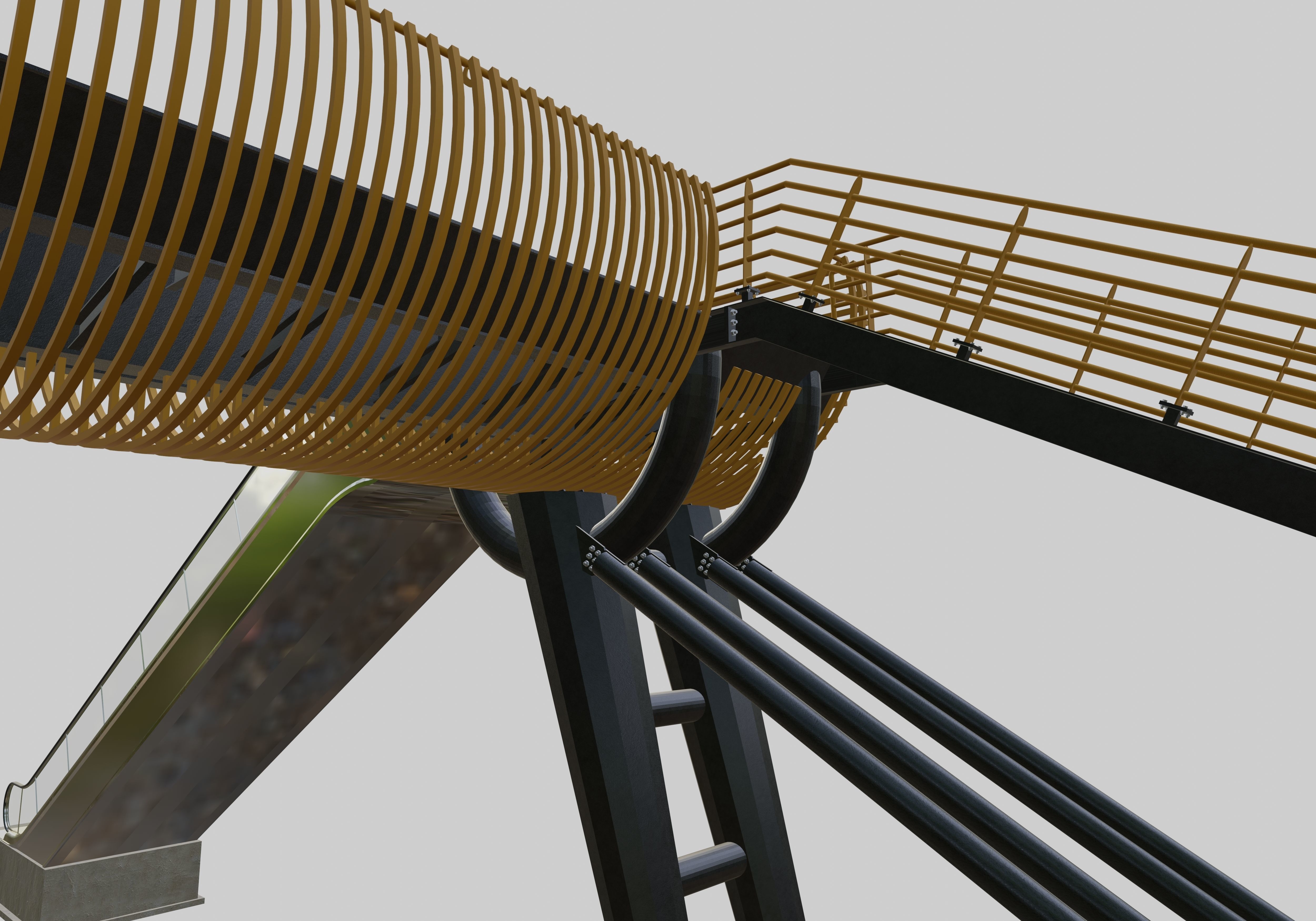 Steel Pedestrian Bridge-Escalator-Oblique Cone Column Type-26 3D model ...