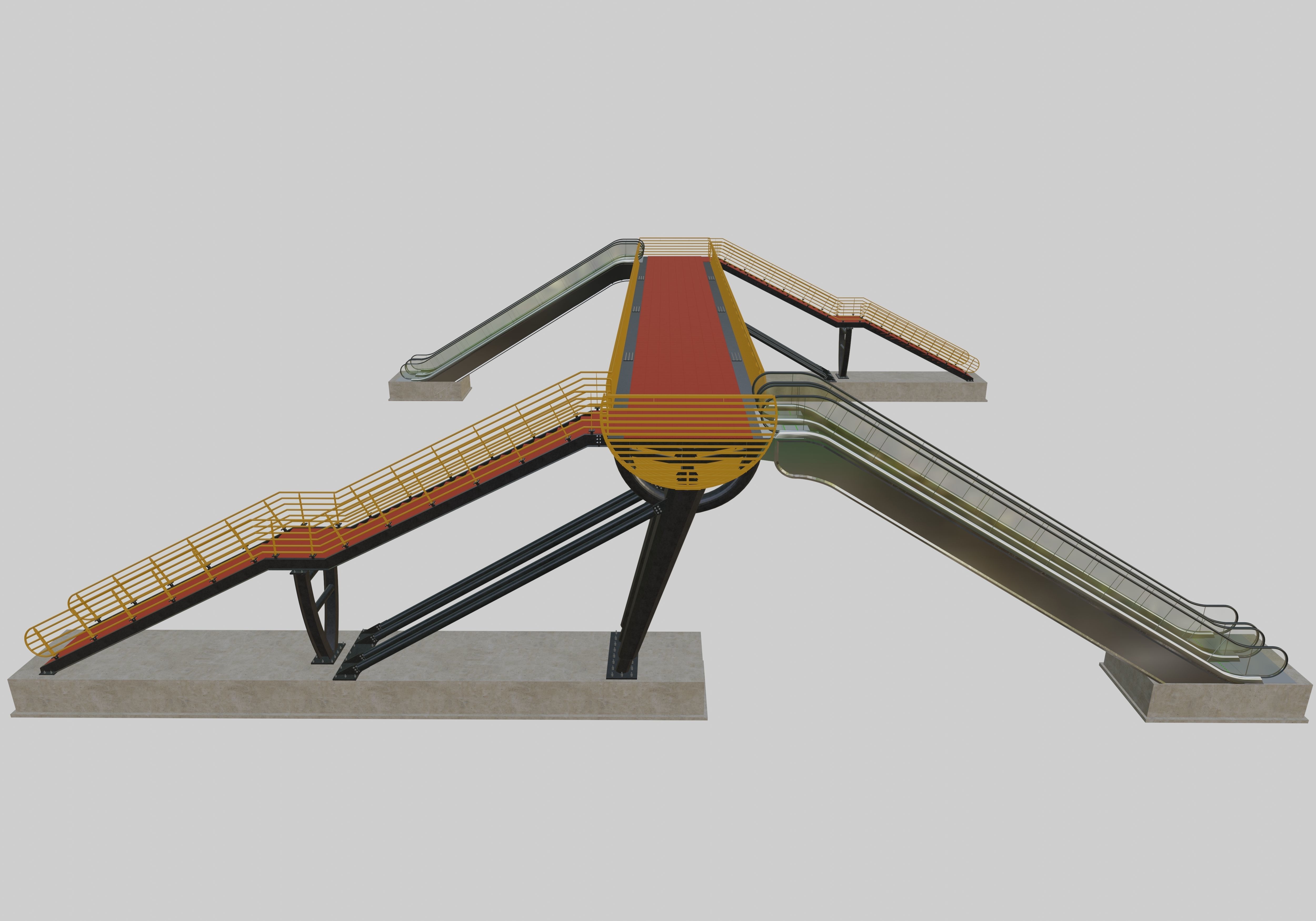 Steel Pedestrian Bridge-Escalator-Oblique Cone Column Type-26 3D model ...