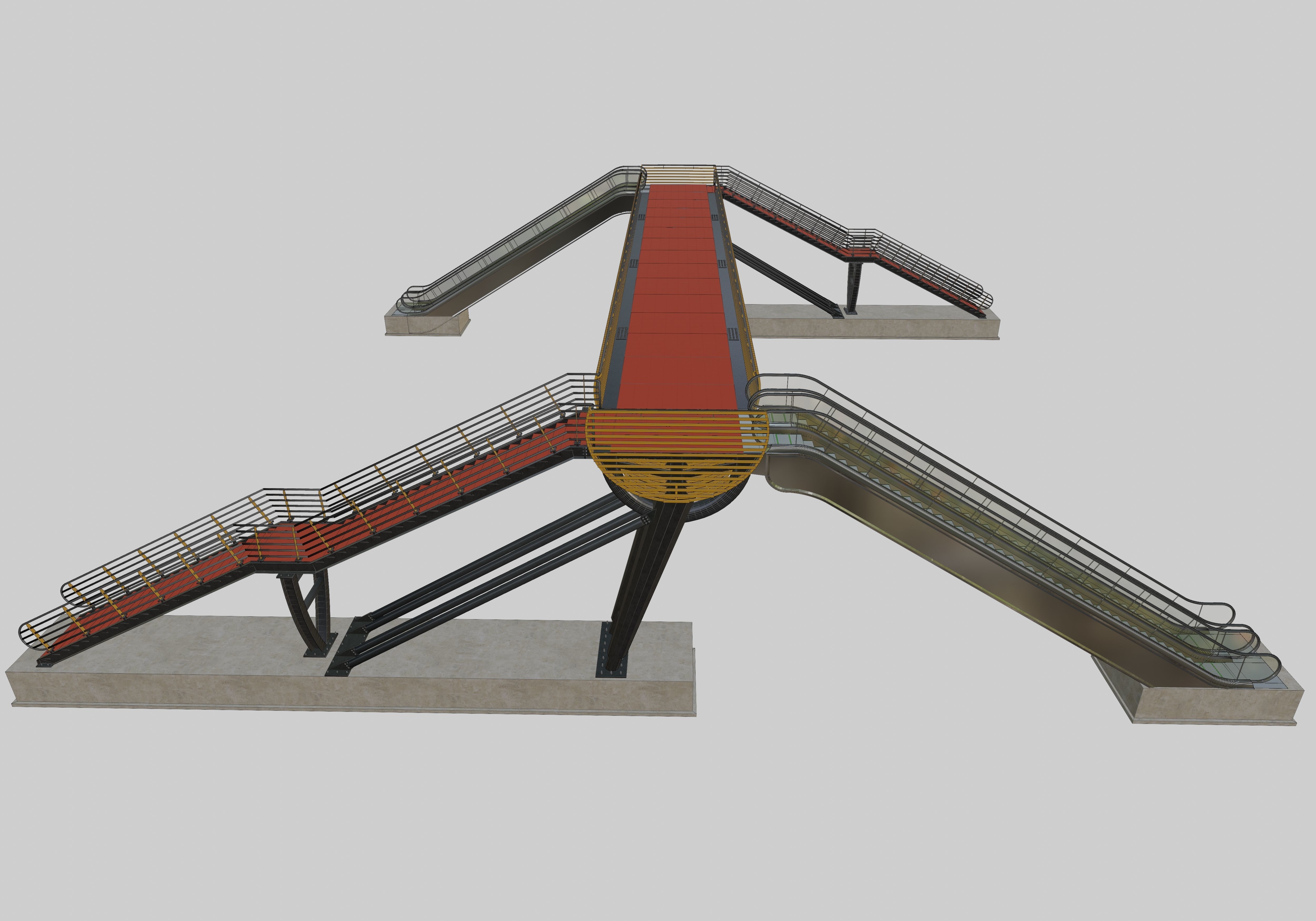 Steel Pedestrian Bridge-Escalator-Oblique Cone Column Type-26 3D model ...