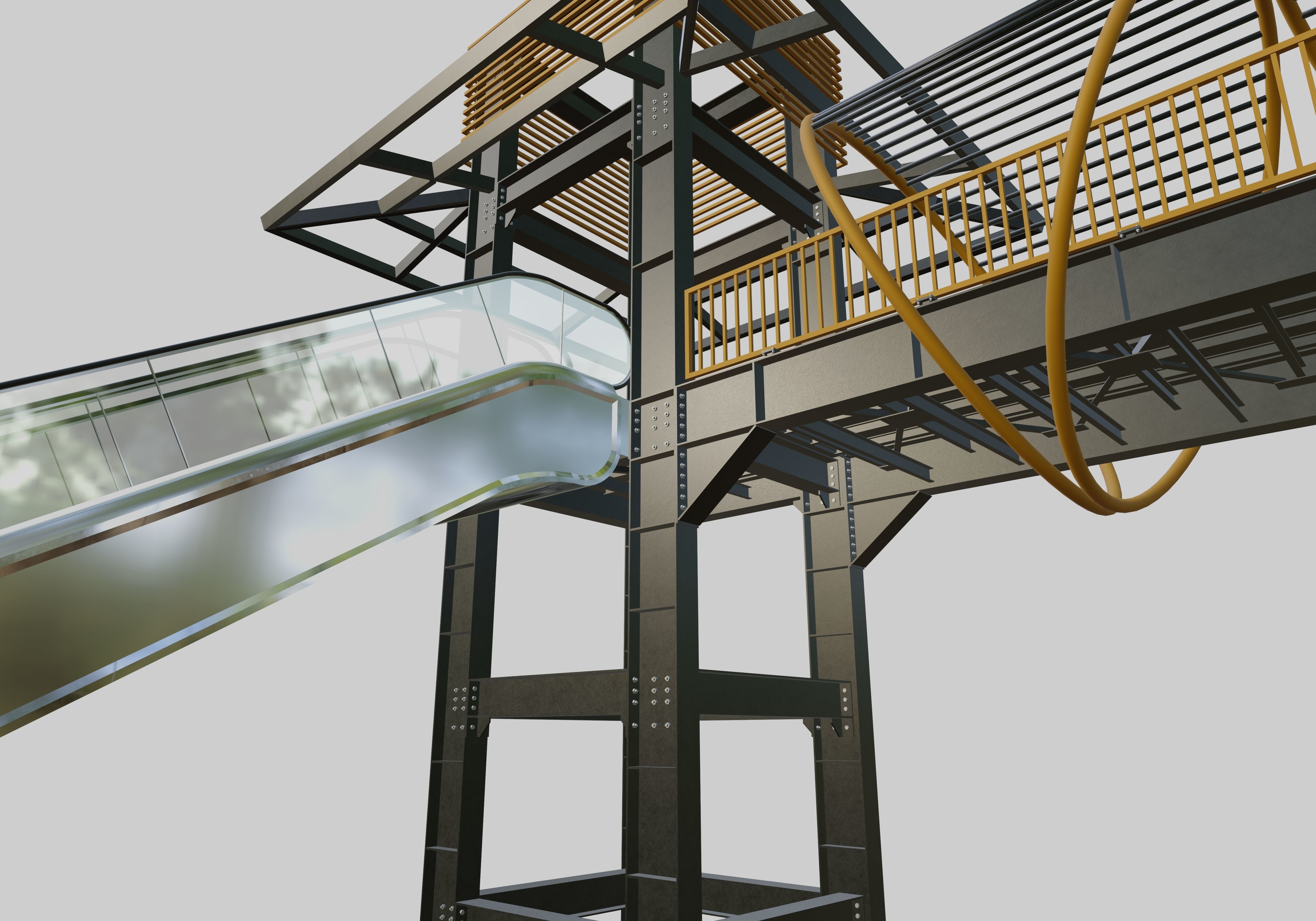 Steel Pedestrian Bridge-Escalator-Tower Column Type-28 3D model | CGTrader