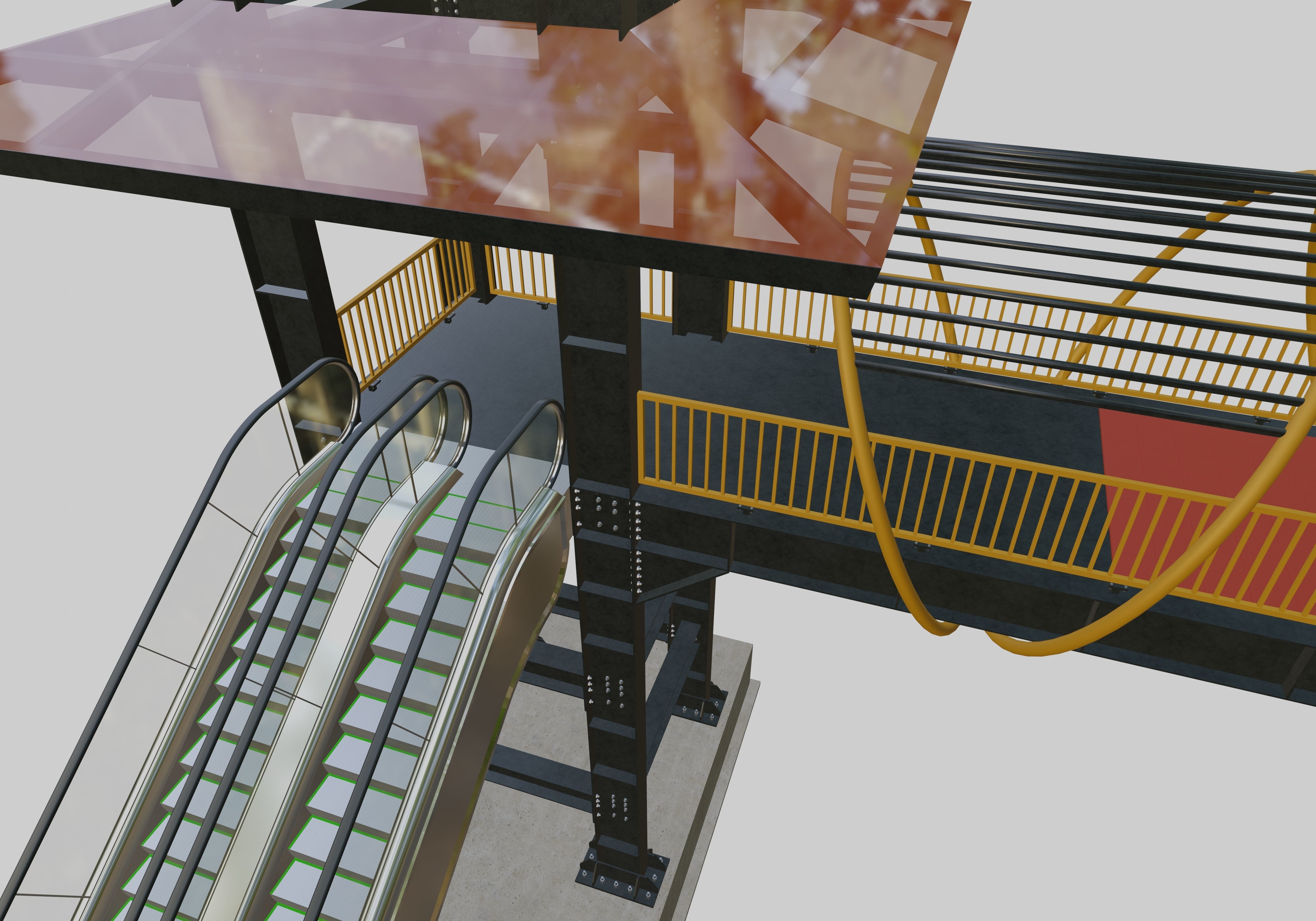 Steel Pedestrian Bridge-Escalator-Tower Column Type-28 3D model | CGTrader