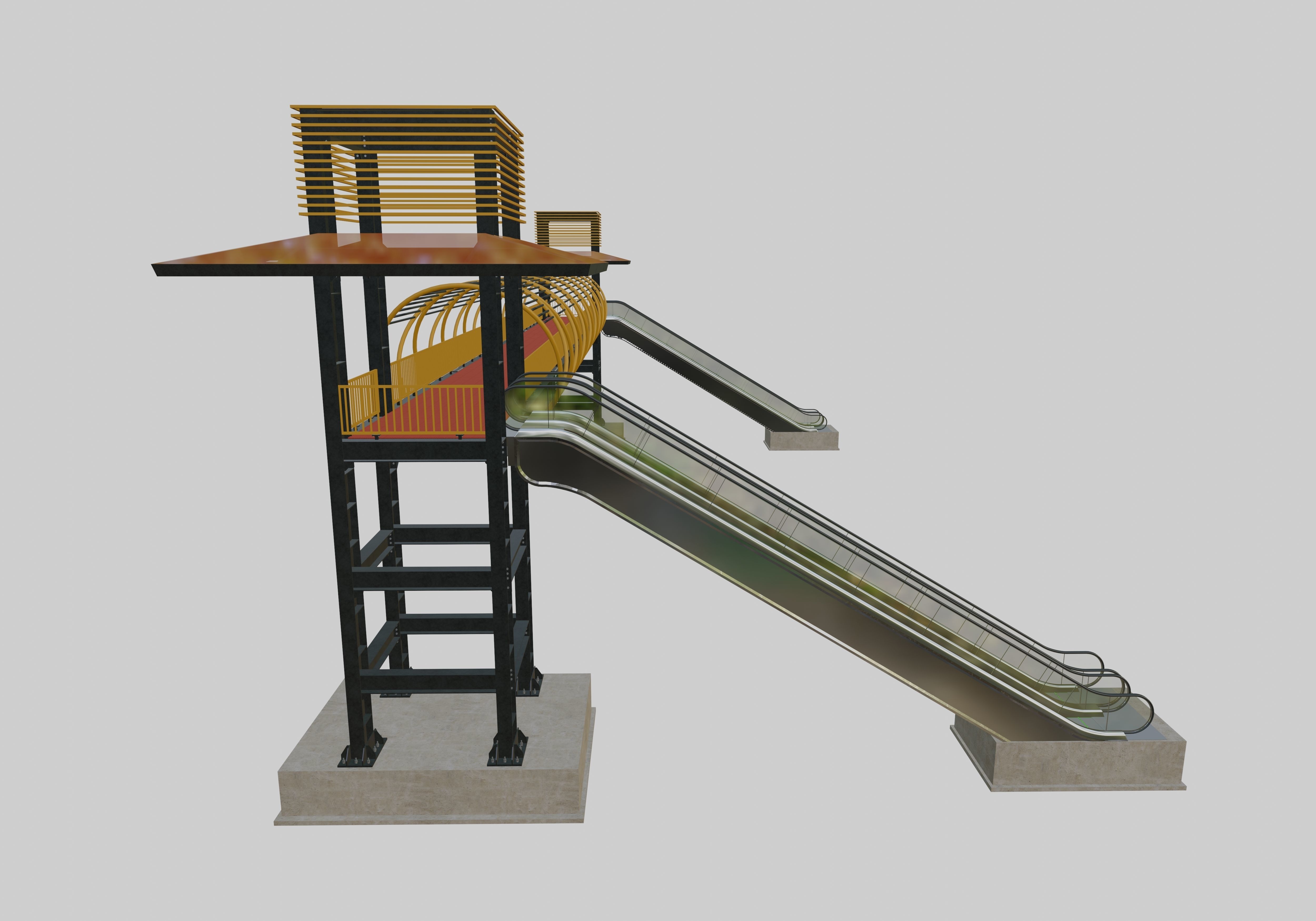 Steel Pedestrian Bridge-Escalator-Tower Column Type-28 3D model | CGTrader