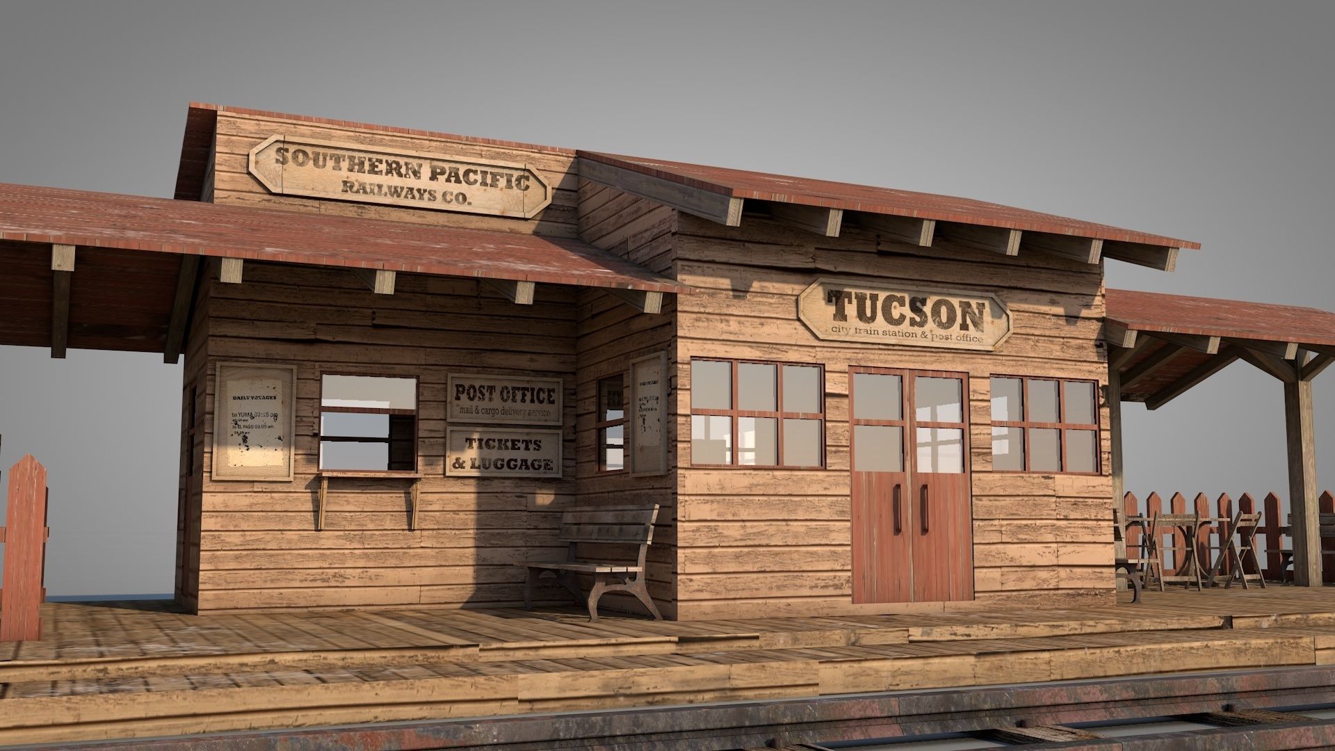 Tucson City Vintage Western Train Station 3D model | CGTrader