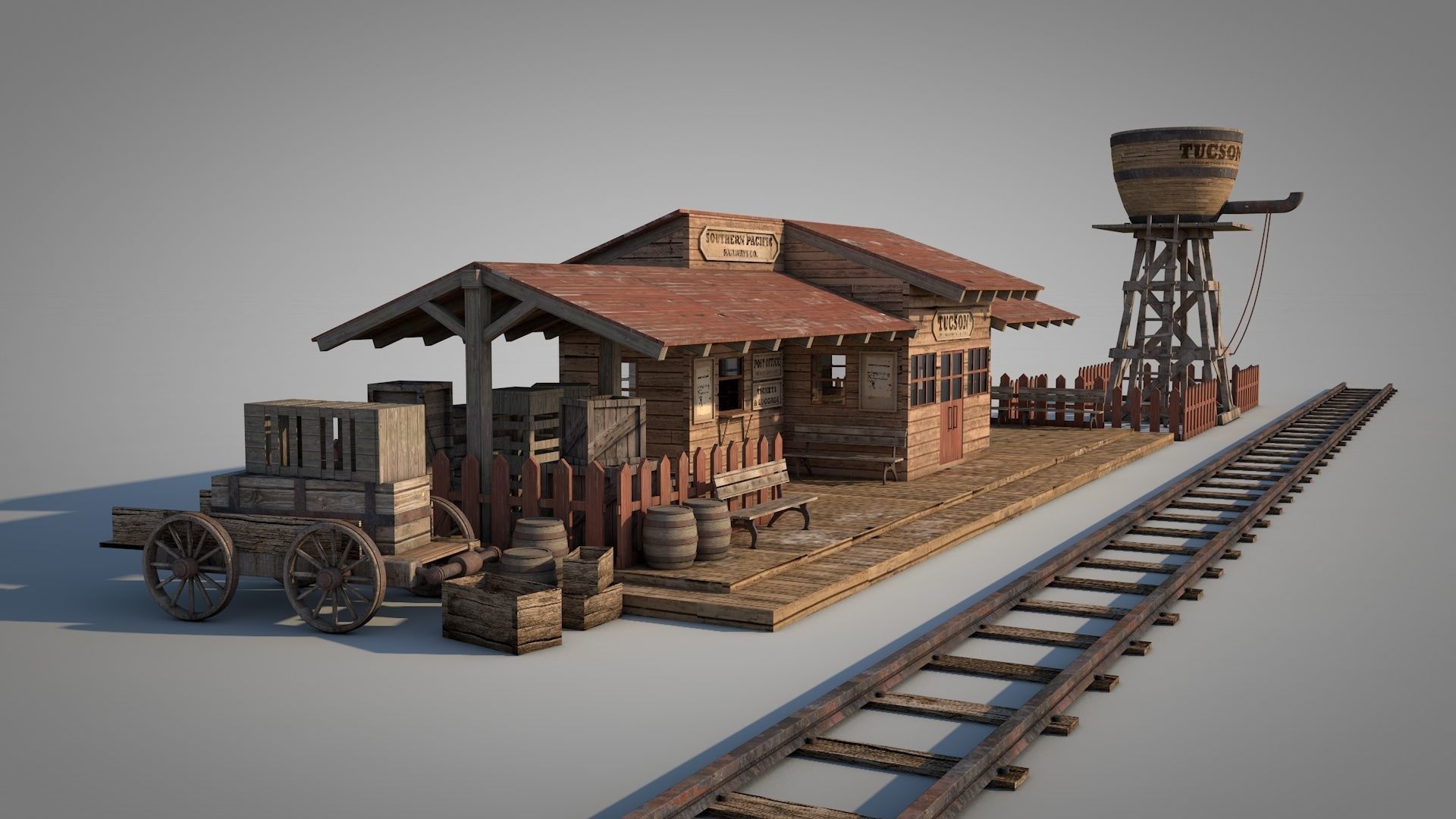 Tucson City Vintage Western Train Station 3D model | CGTrader