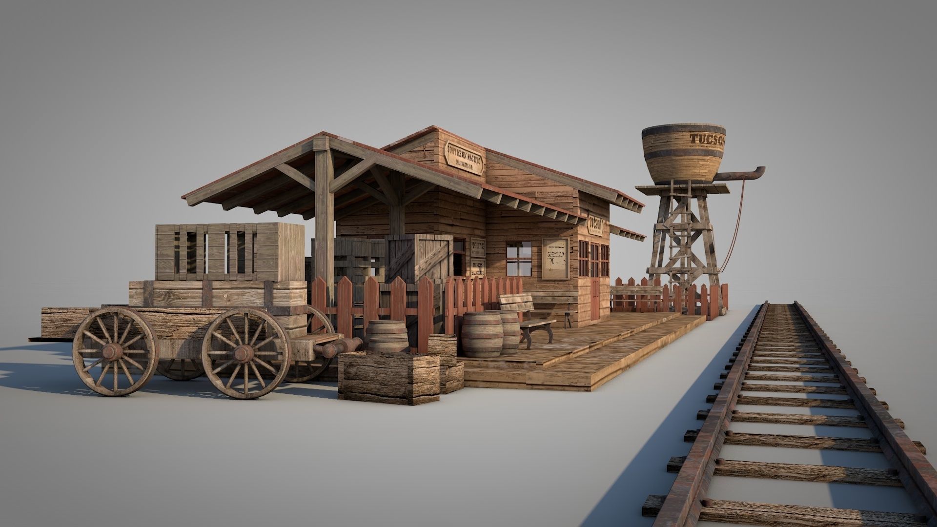 Tucson City Vintage Western Train Station 3D model | CGTrader