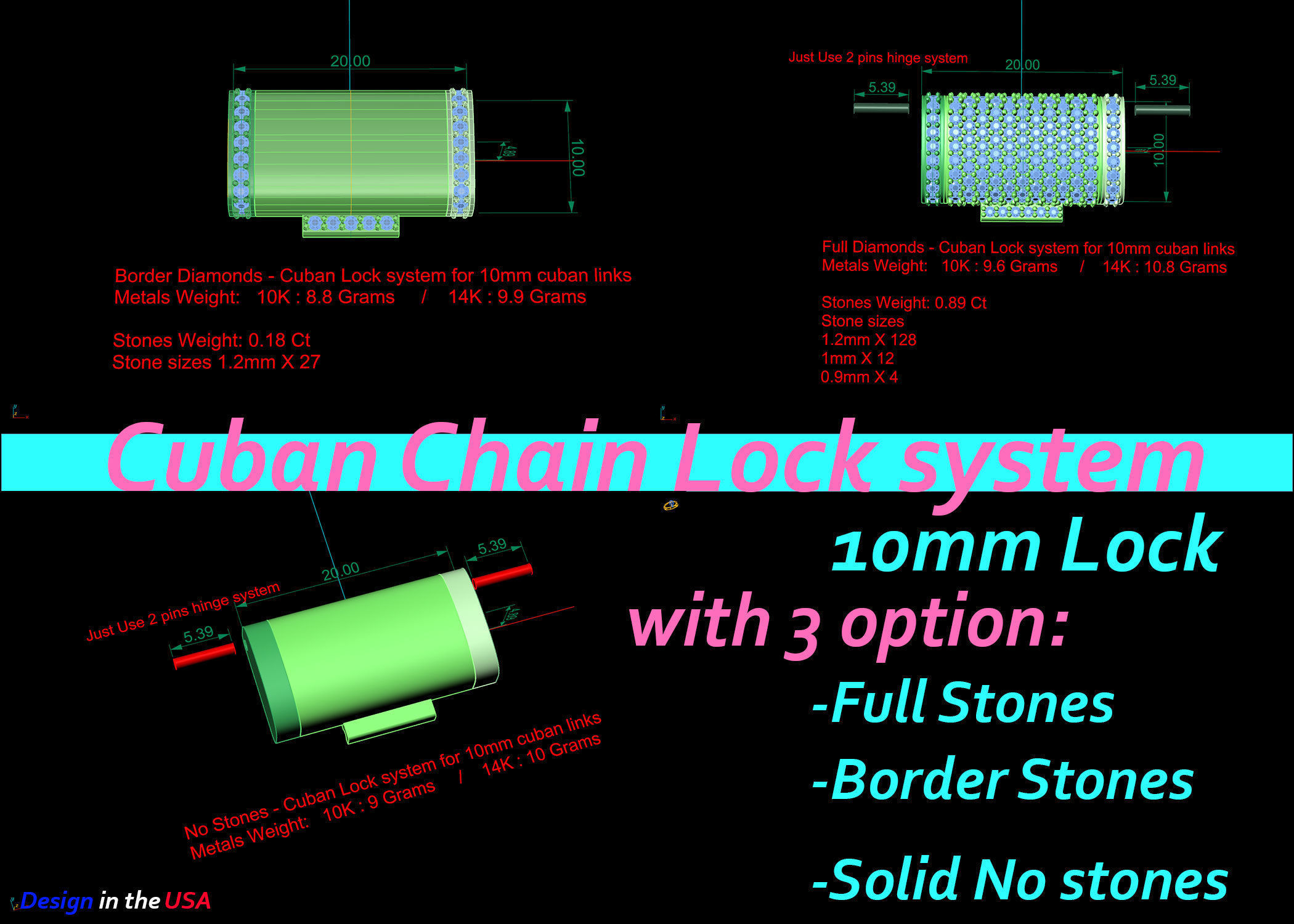 10 mm Cuban chain lock system with 3 models alternatives 3D model 3D ...