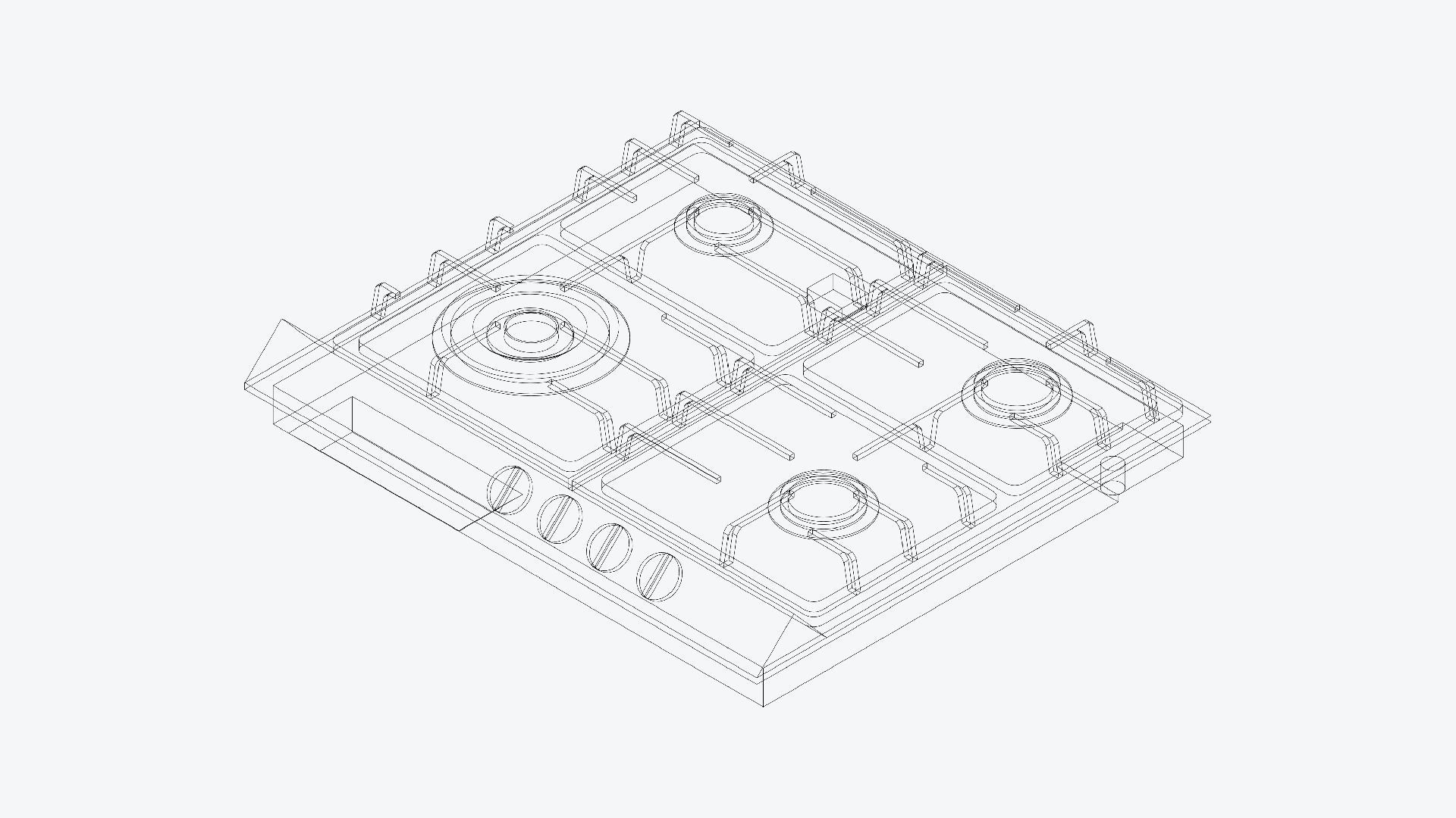 3D model Gas Cooktop - Modern - 4 Burner - Appliance 045 VR / AR / low ...