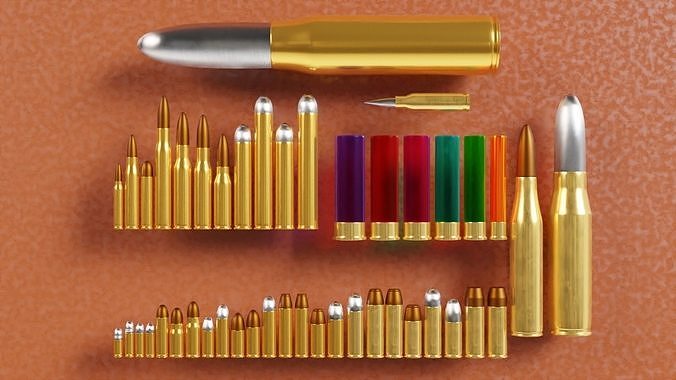 3D model bullet collection gold bullets in shapes and sizes VR / AR ...