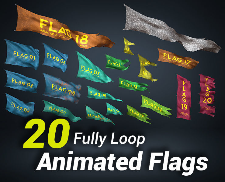 3D model 20 Fully Loop Animated Flags VR / AR / low-poly | CGTrader