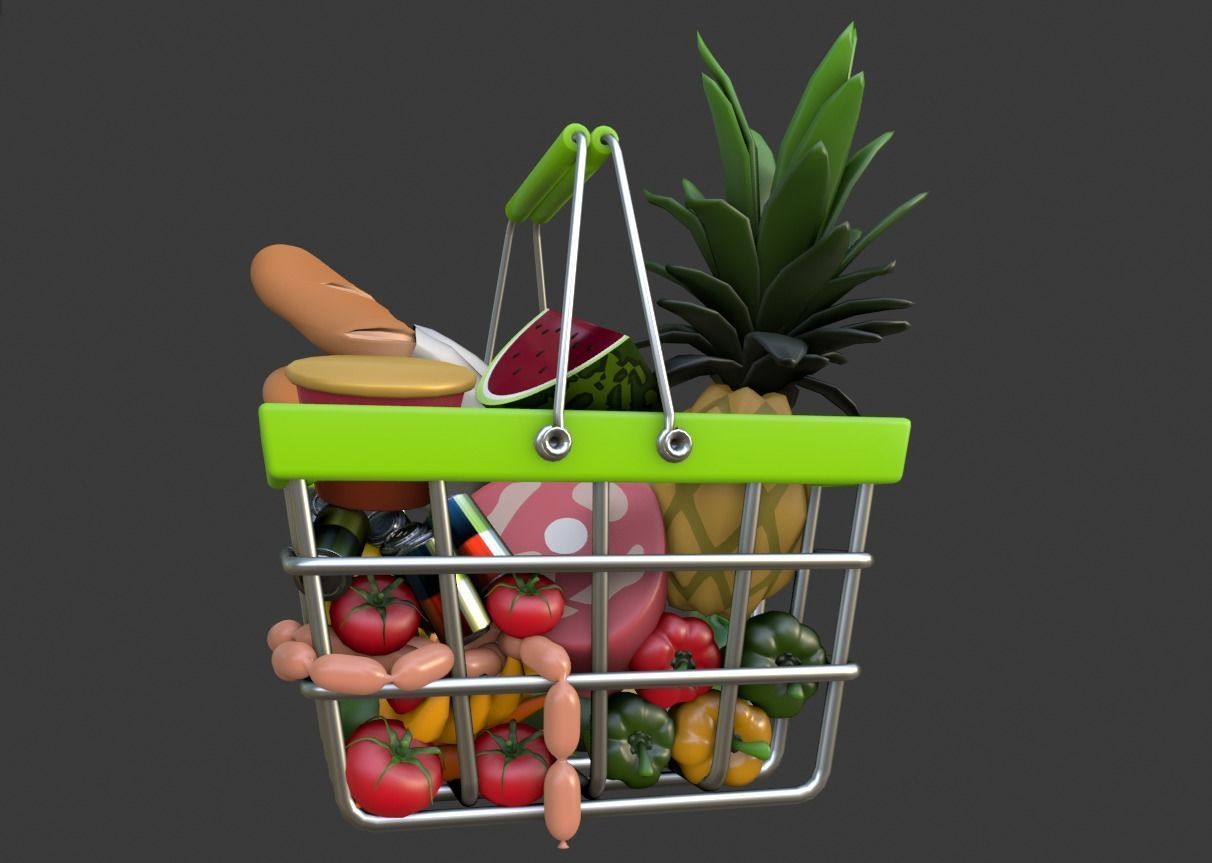 Cartoon Shopping Basket 3D model | CGTrader