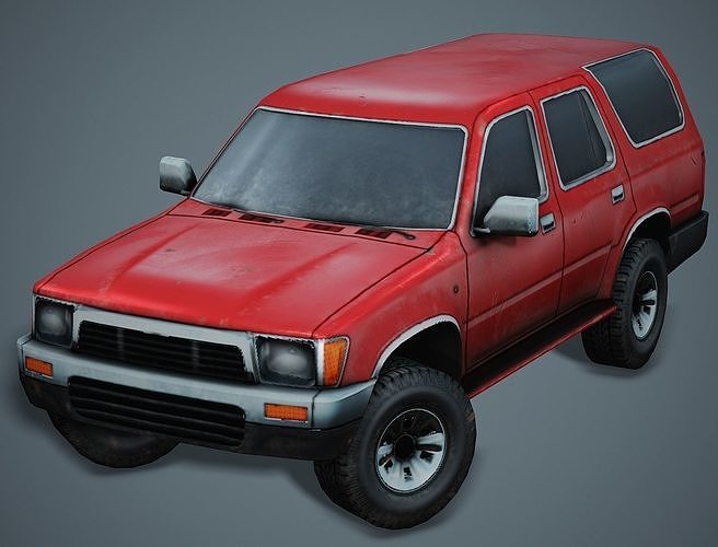 3D model Old SUV Car -Red- - Low Poly Mobile Ready VR / AR / low-poly ...