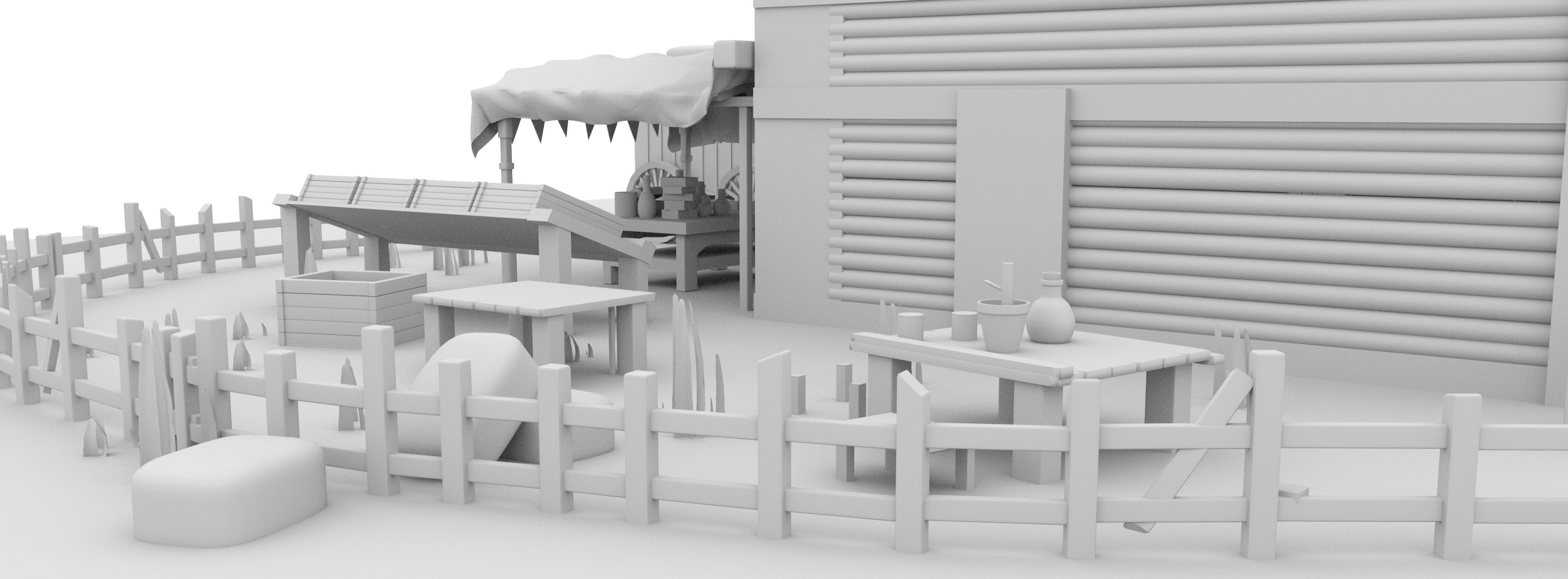 Enviroment 3D Model village with wooden fence 3D model | CGTrader
