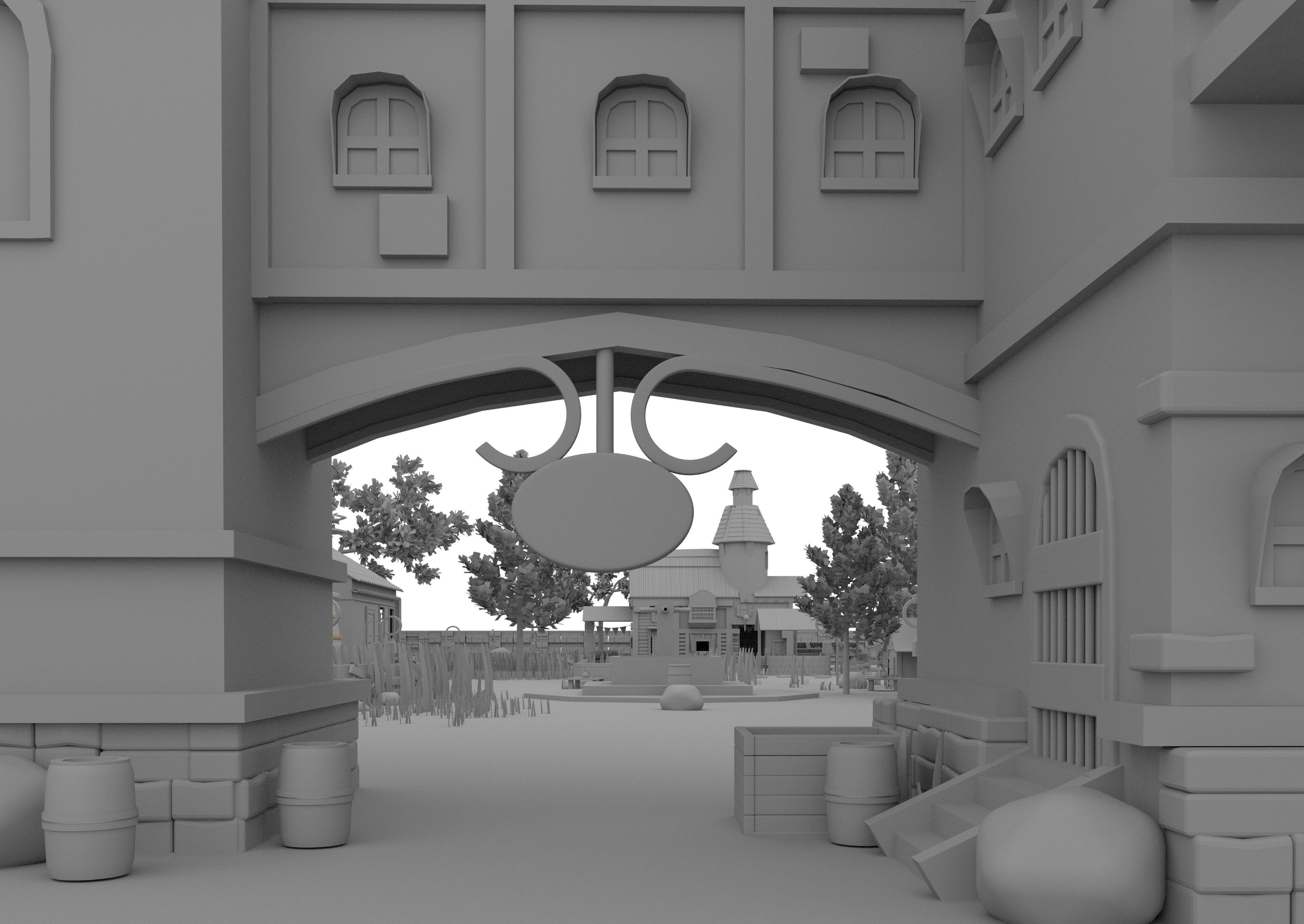 Enviroment 3D Model village with wooden fence 3D model | CGTrader