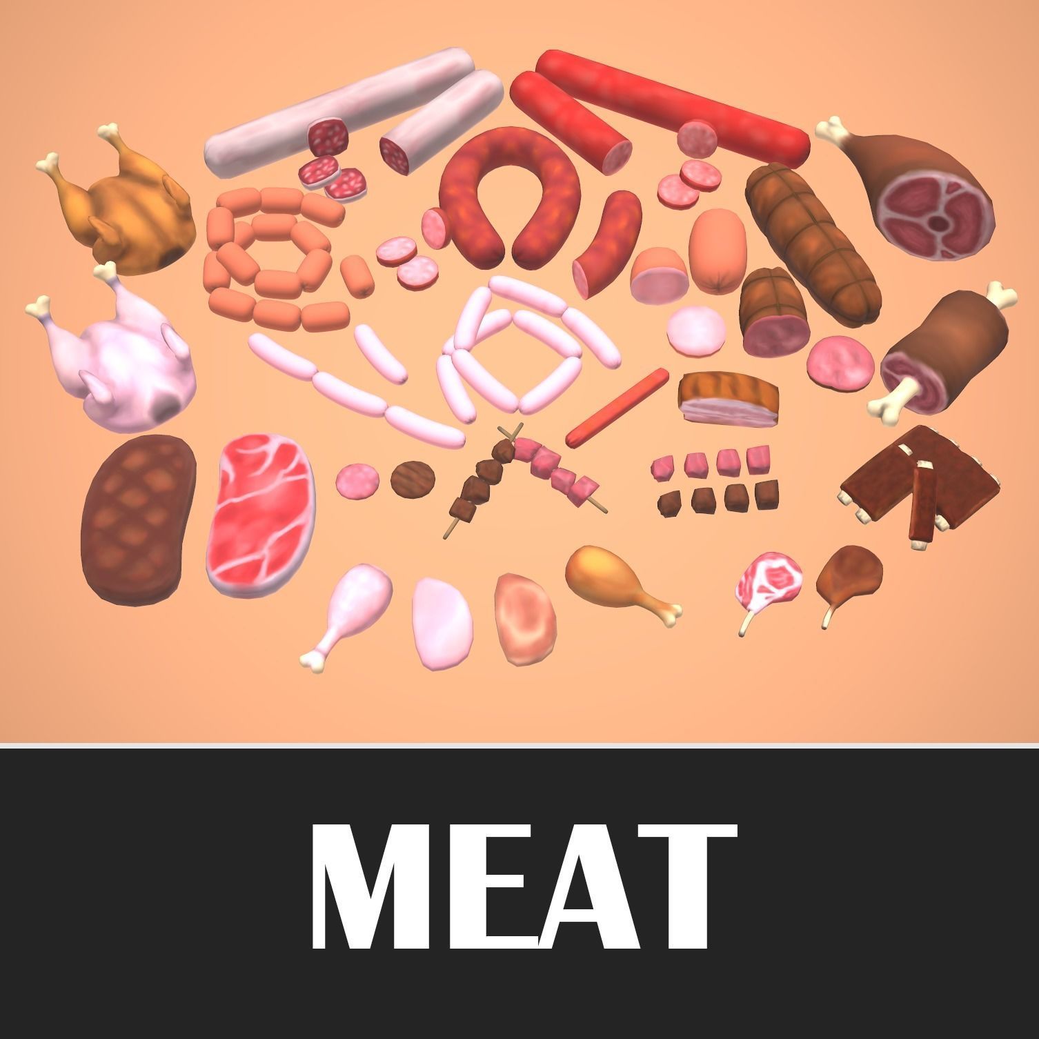 3D model Meat - Stylized Food Pack VR / AR / low-poly | CGTrader