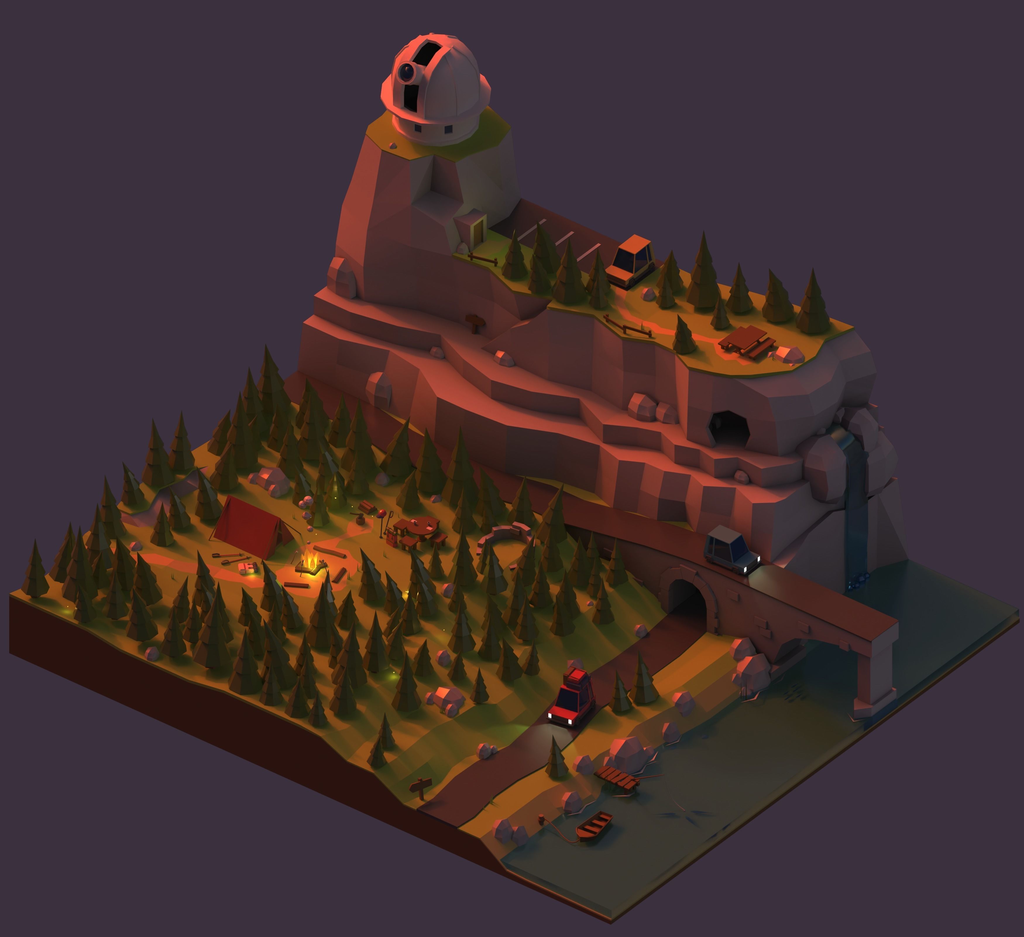 3D model Isometric Camping Environment - Low poly VR / AR / low-poly ...