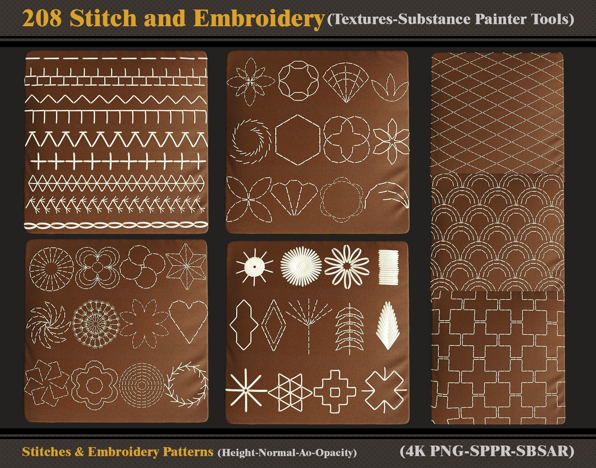 208 Stitch and Embroidery Patterns-Textures-sbsar-sppr-Alpha- Texture ...