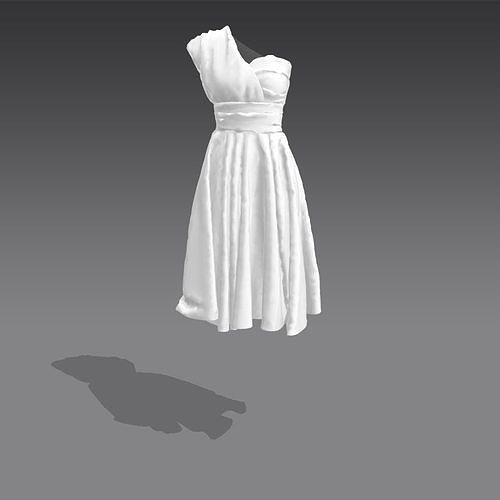DRESS WHITE MATTE COLOR WHITE ONE SHOULDER ASYMETRIC 3D model | CGTrader