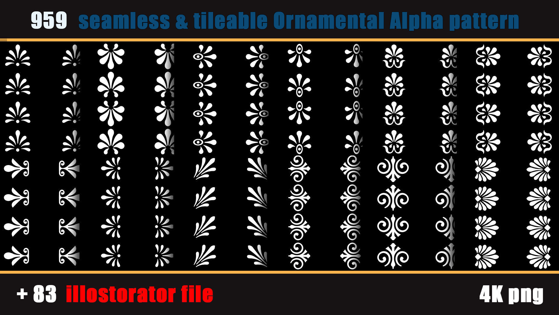 959 seamless and tileable Ornamental Alpha and 83 Ai file Texture ...
