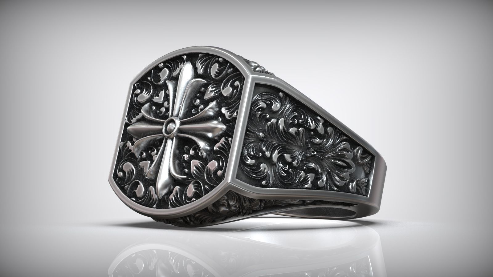 Maltese Cross Baroque Pattern Signet Ring 3D model 3D printable | CGTrader