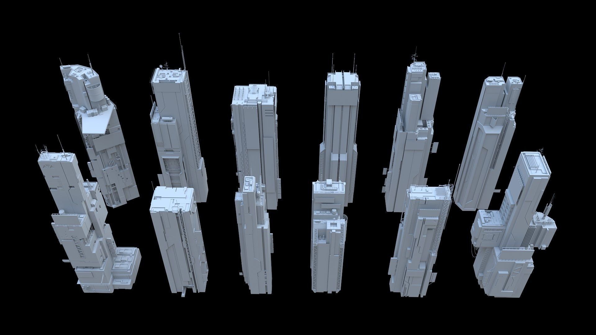 Scifi building Cyberpunk Futuristic building Kitbash Bundle 3D model ...