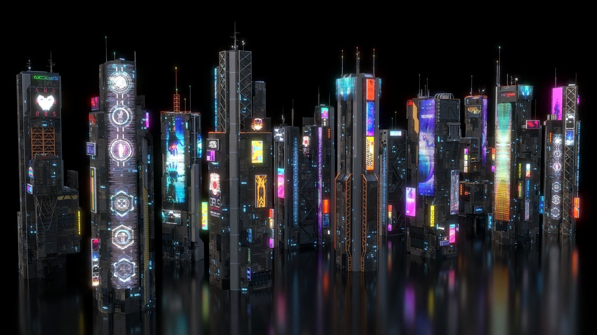Scifi building Cyberpunk Futuristic building Kitbash Bundle 3D model ...