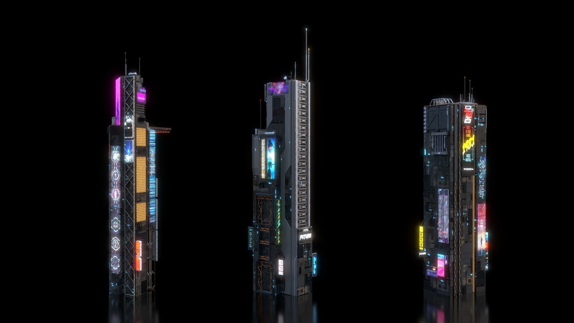 Scifi building Cyberpunk Futuristic building Kitbash Bundle 3D model ...