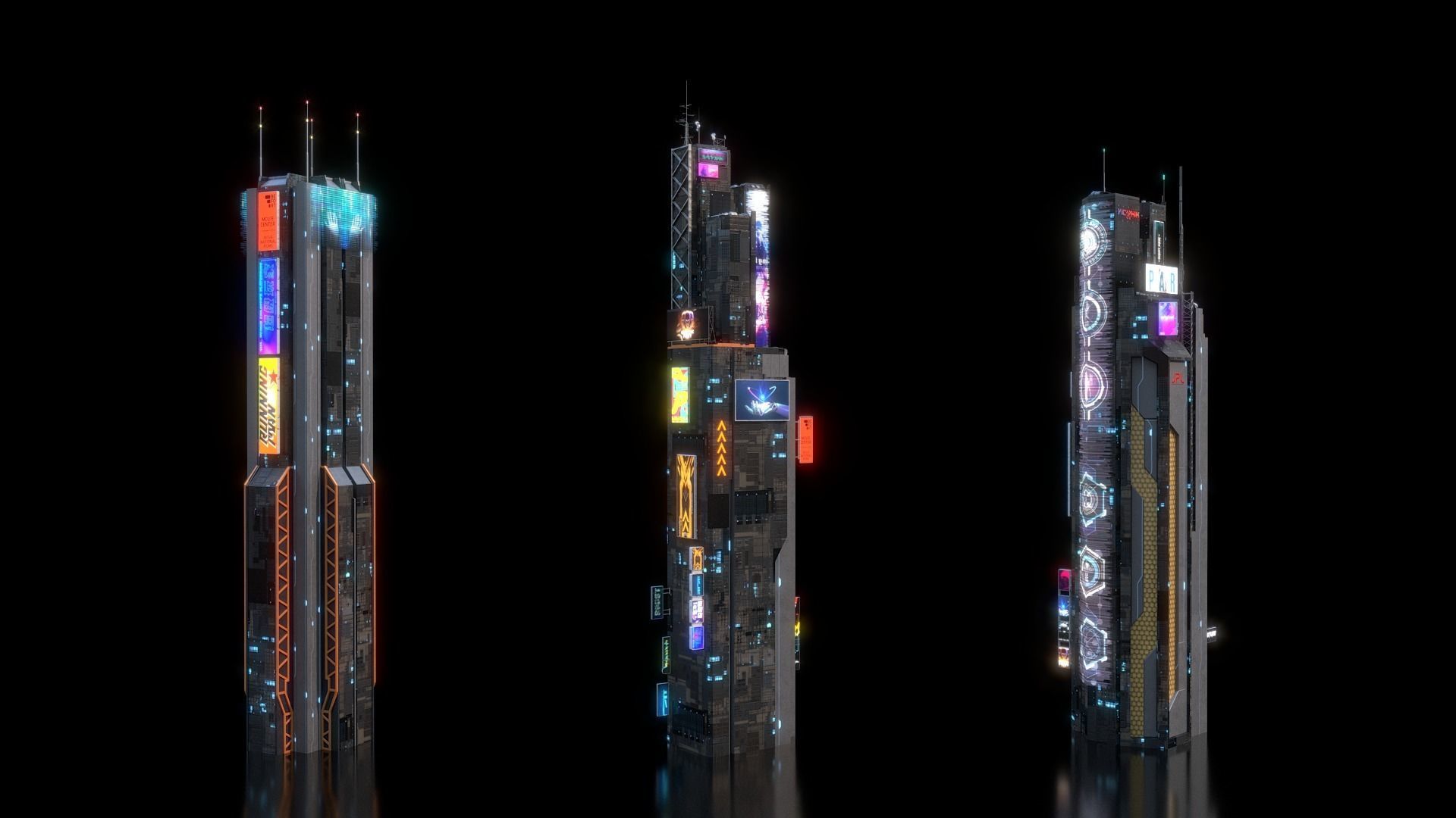Scifi building Cyberpunk Futuristic building Kitbash Bundle 3D model ...