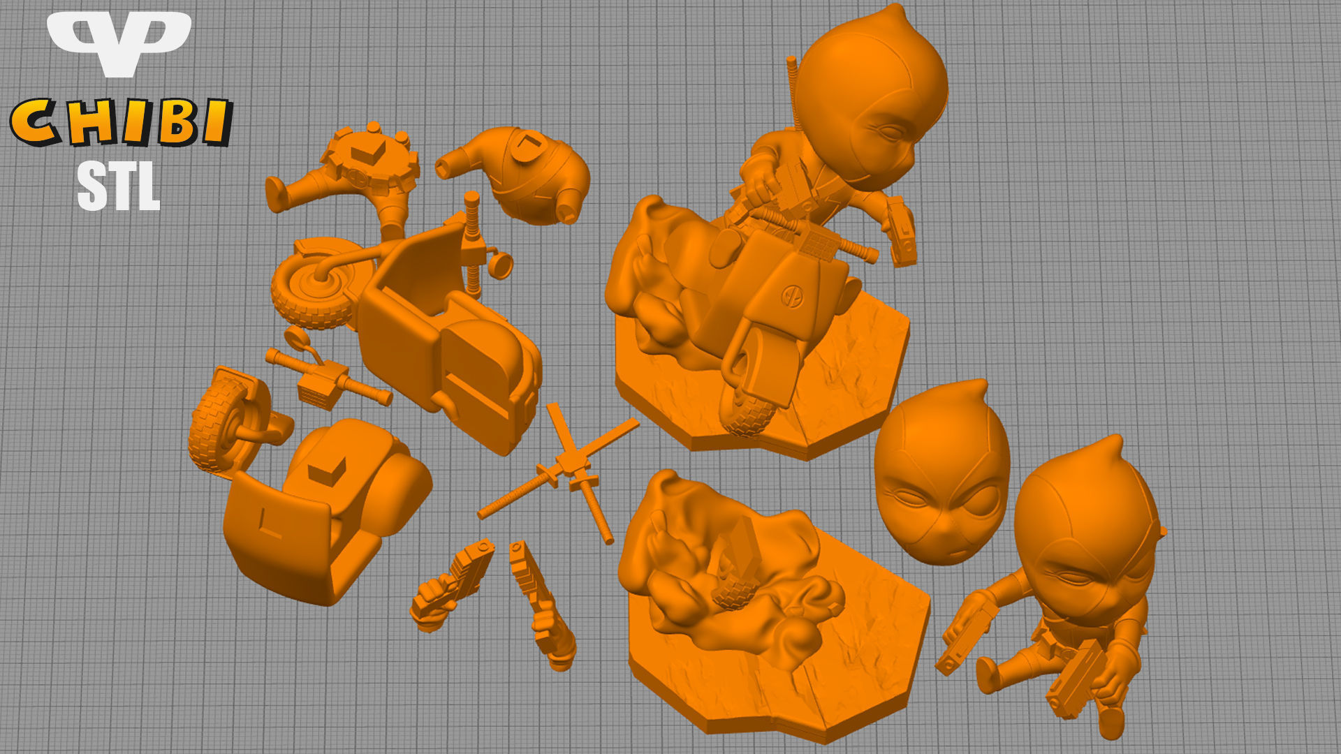 Deadpool on Vespa Chibi STL for 3D Printing ChibiSTL 3DXM 3D model 3D ...