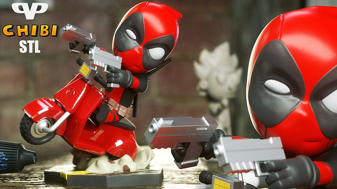 Deadpool on Vespa Chibi STL for 3D Printing ChibiSTL 3DXM 3D model 3D ...