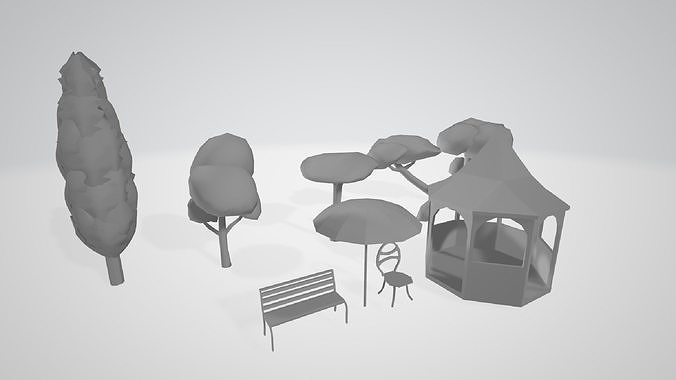 3D model Low Poly Trees and garden objects VR / AR / low-poly | CGTrader