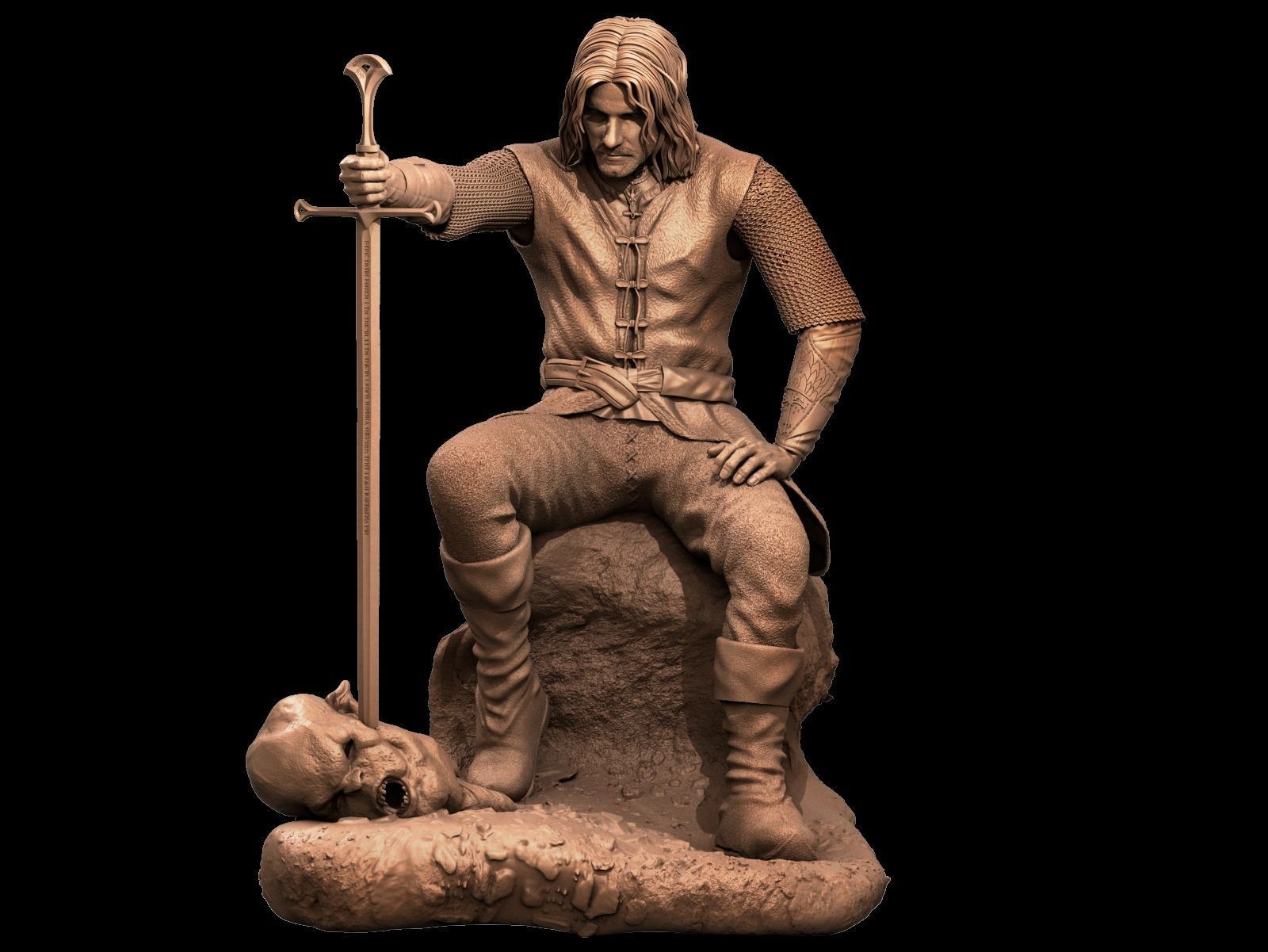 Aragorn 3D Print statue of man holding sword 3D model 3D printable ...