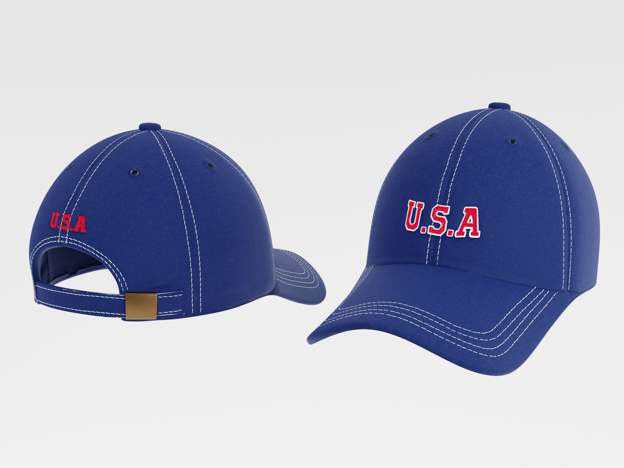 3D model Baseball Cap Embroidery USA - PBR textures 4K Blue VR / AR ...