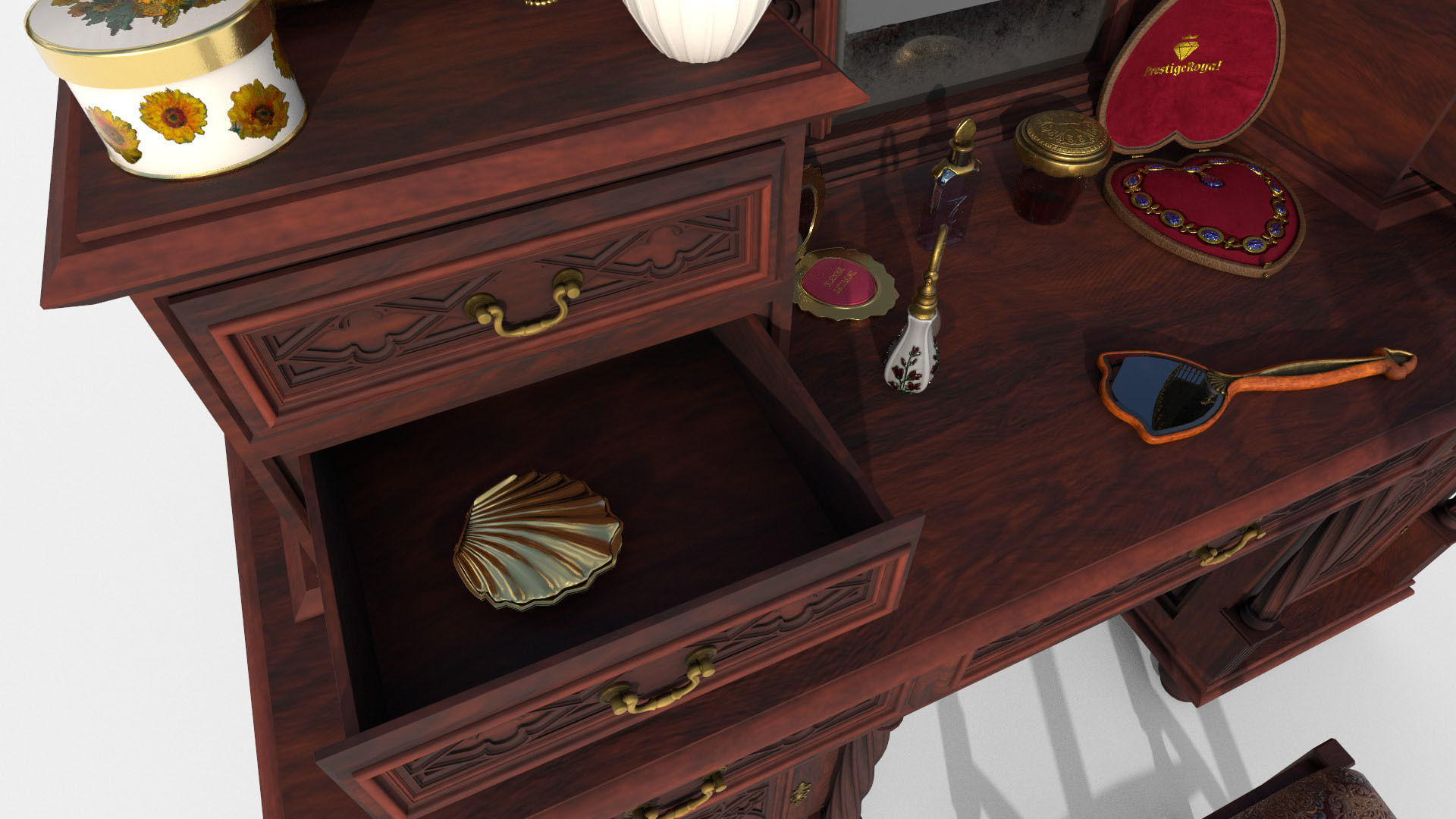 3D model Victorian dressing table - openable VR / AR / low-poly | CGTrader