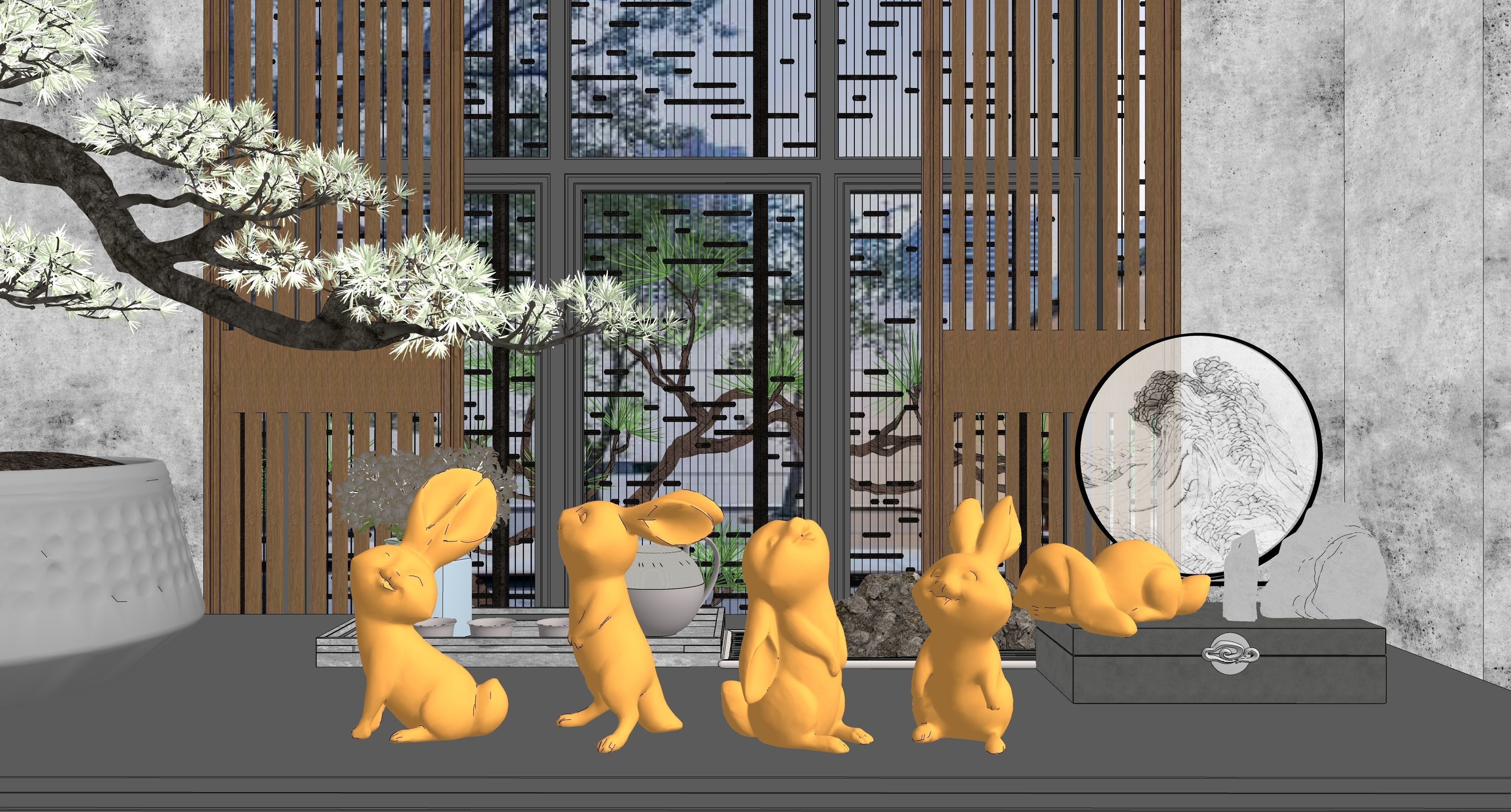 Modern rabbit sculpture ornament combination 3D model | CGTrader