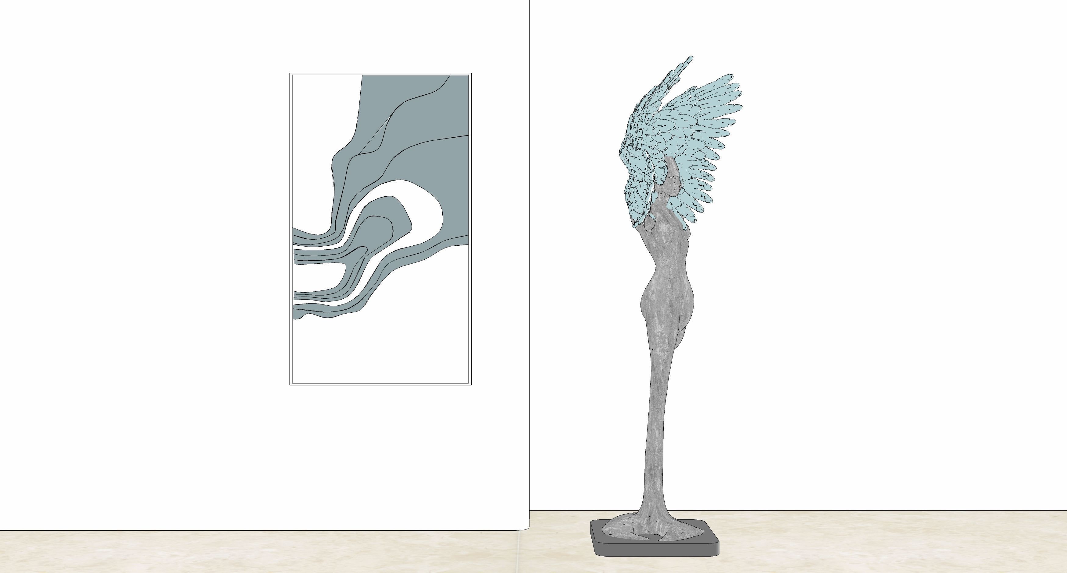 modern figure wings sculpture 3D model | CGTrader