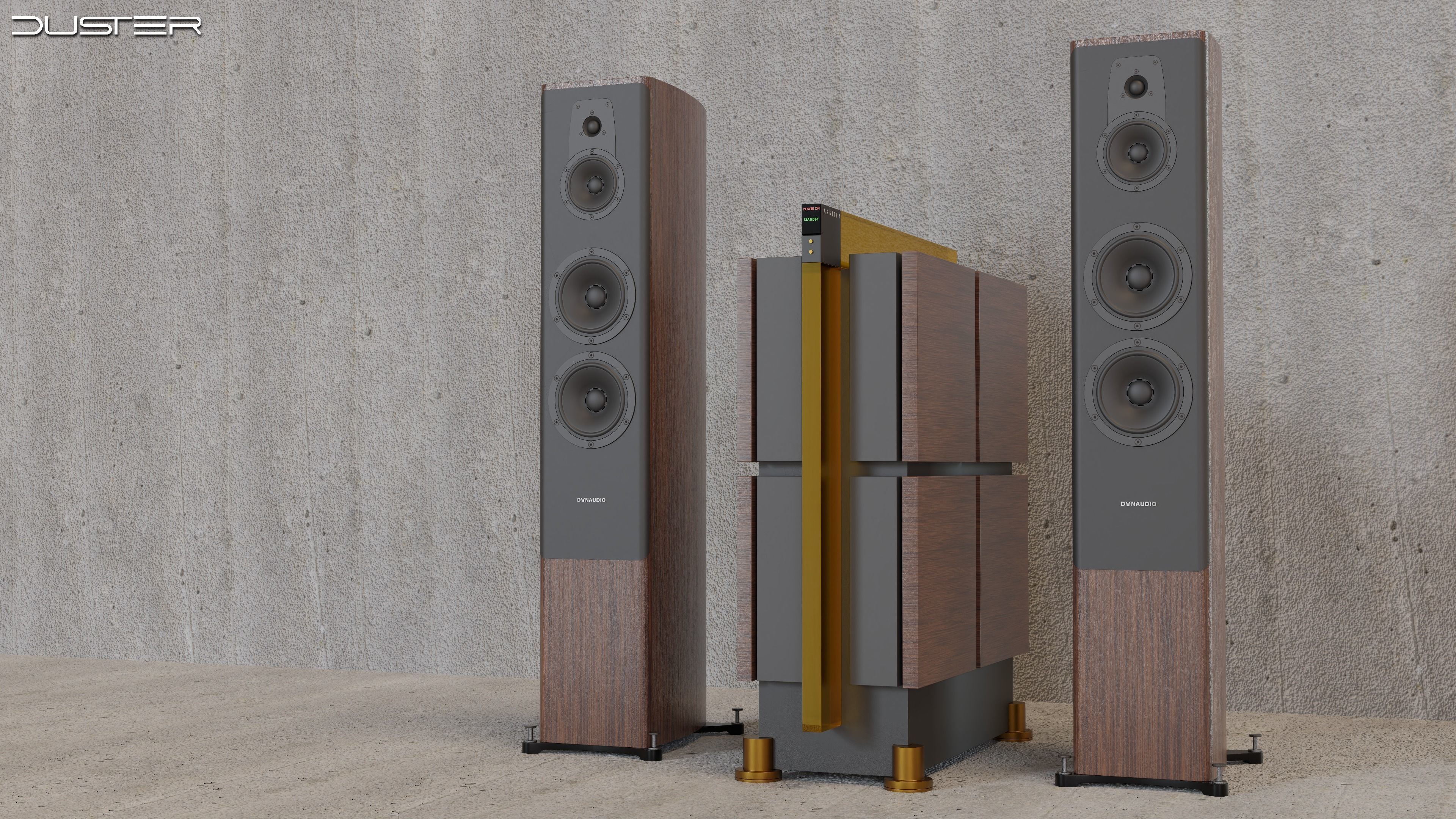 Dynaudio speakers and power amplifier 3D model | CGTrader