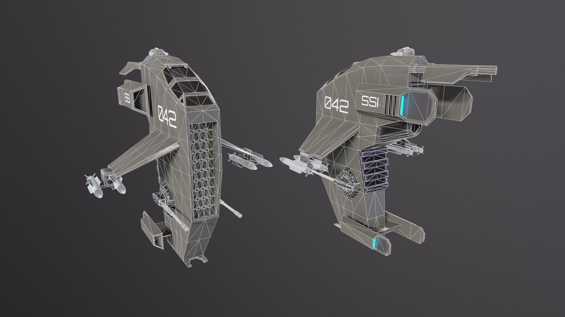 3D model starship fighter lowpoly model SCI fi VR / AR / low-poly ...