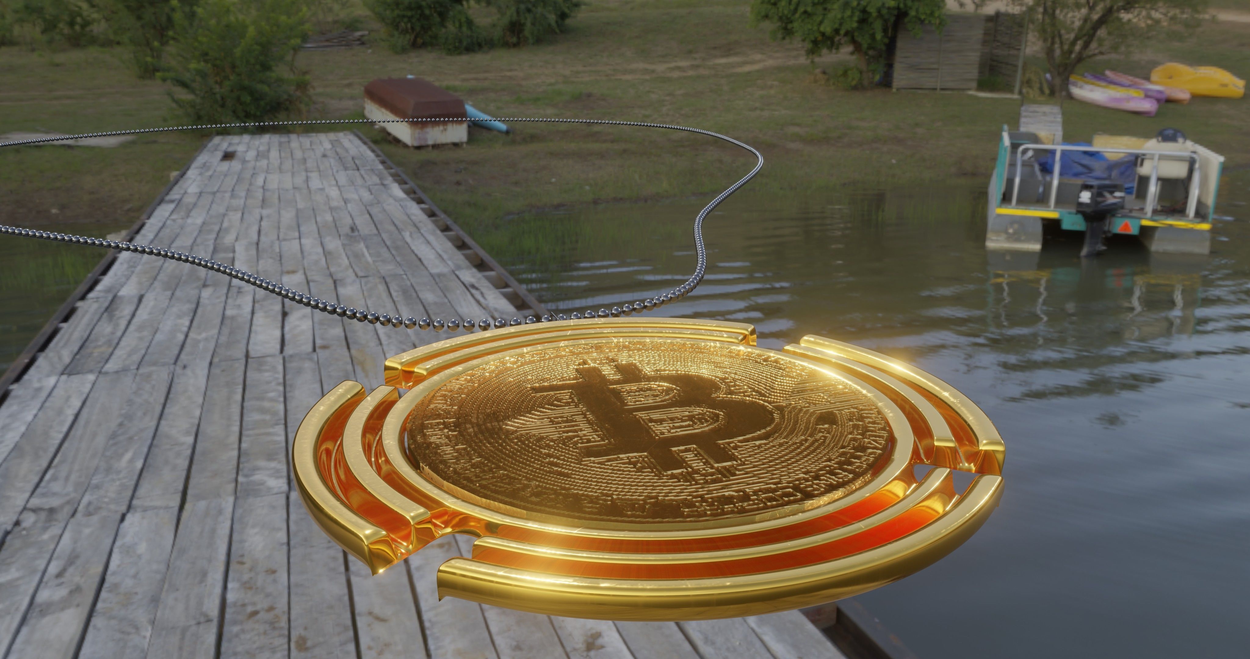 bitcon medallion with chain 3D model | CGTrader
