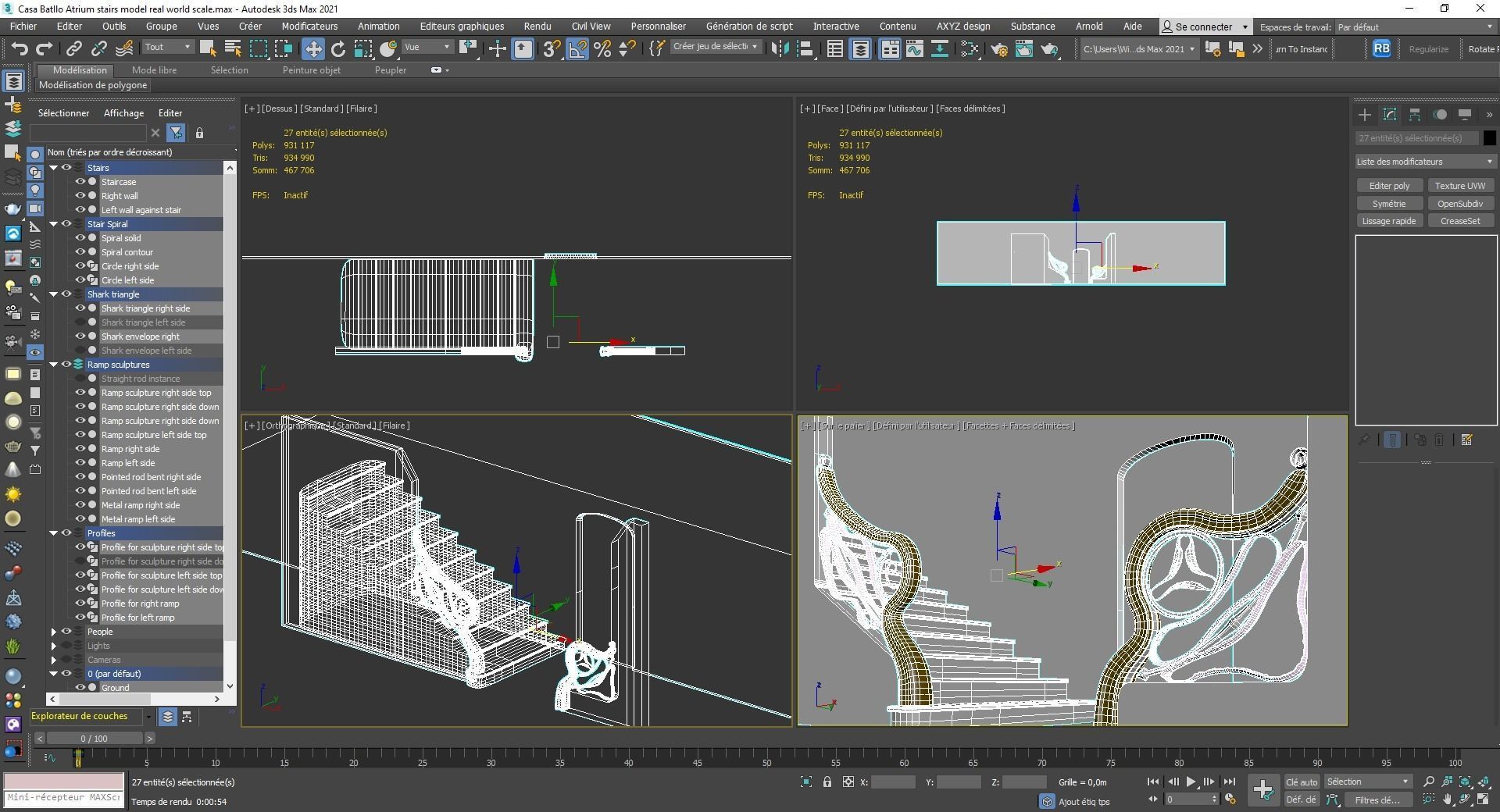 Stairway ramps - Casa Batllo Atrium - Gaudi 3D model | CGTrader