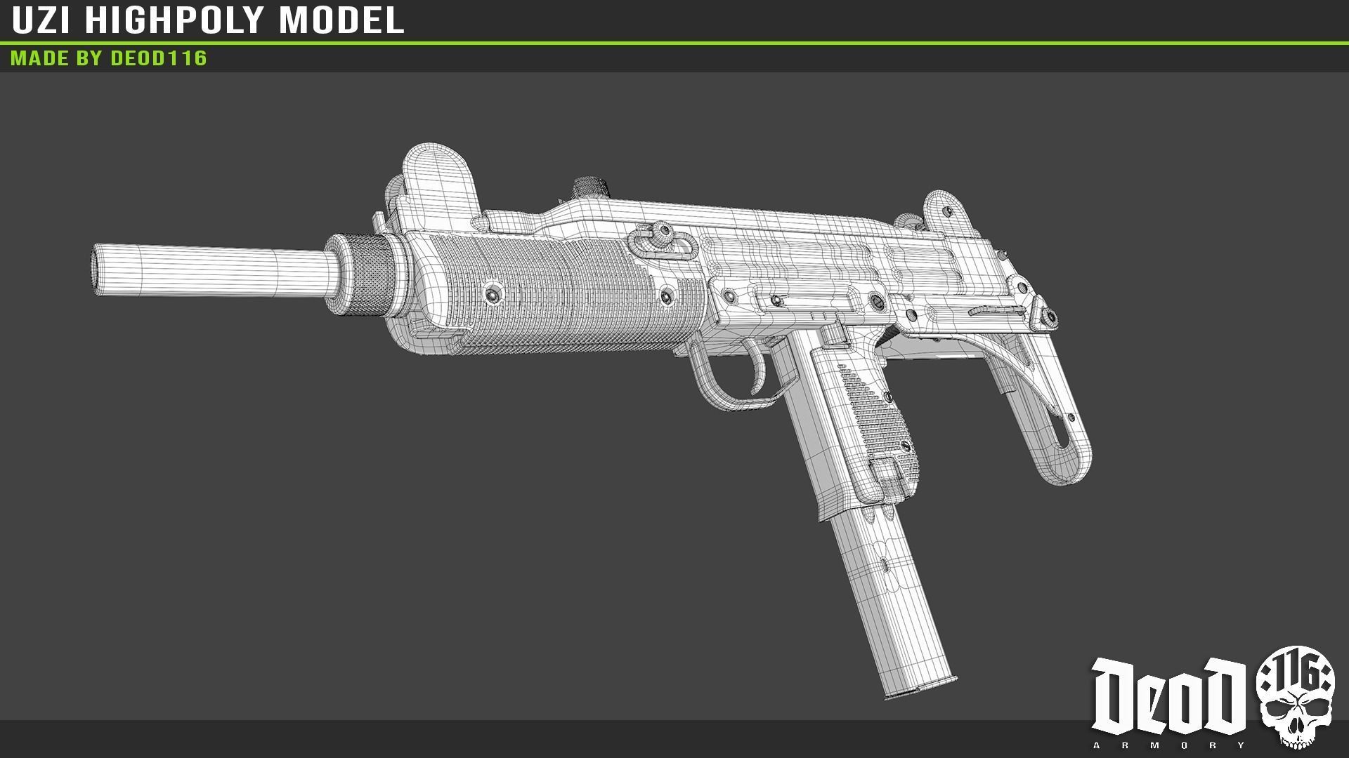 UZI Highpoly model gun 3D model | CGTrader