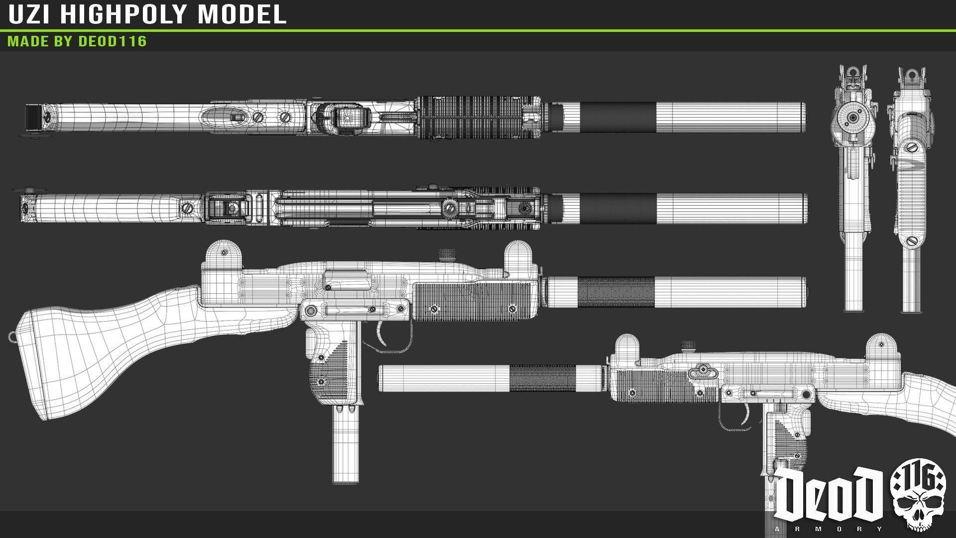 UZI Highpoly model gun 3D model | CGTrader