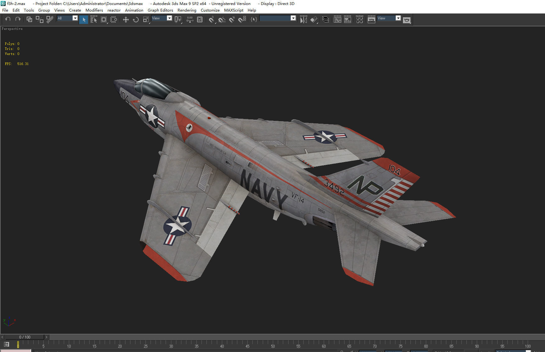 3D model McDonnell F3H Demon jet fighter Hand painted game model VR ...