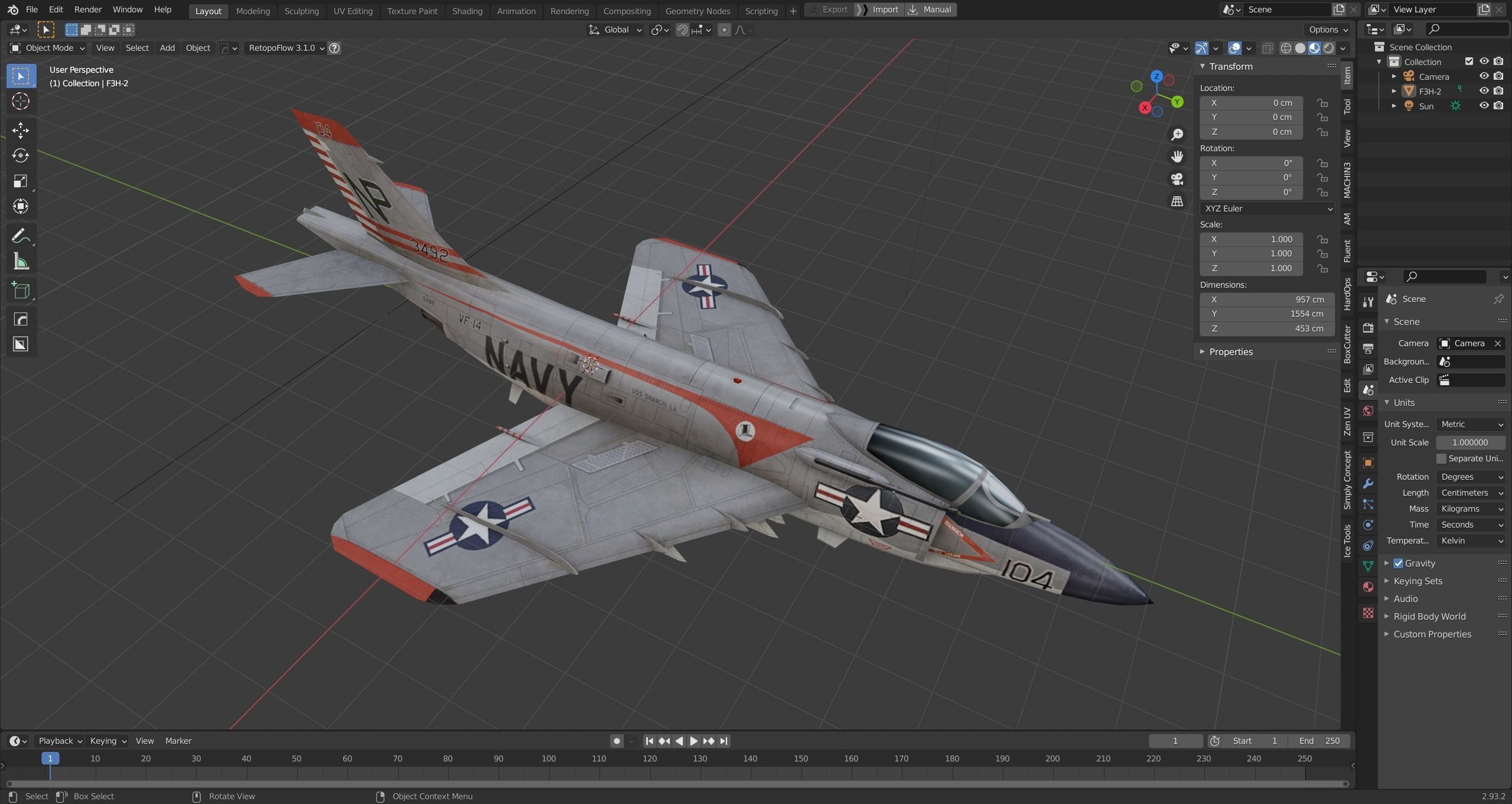 3D model McDonnell F3H Demon jet fighter Hand painted game model VR ...